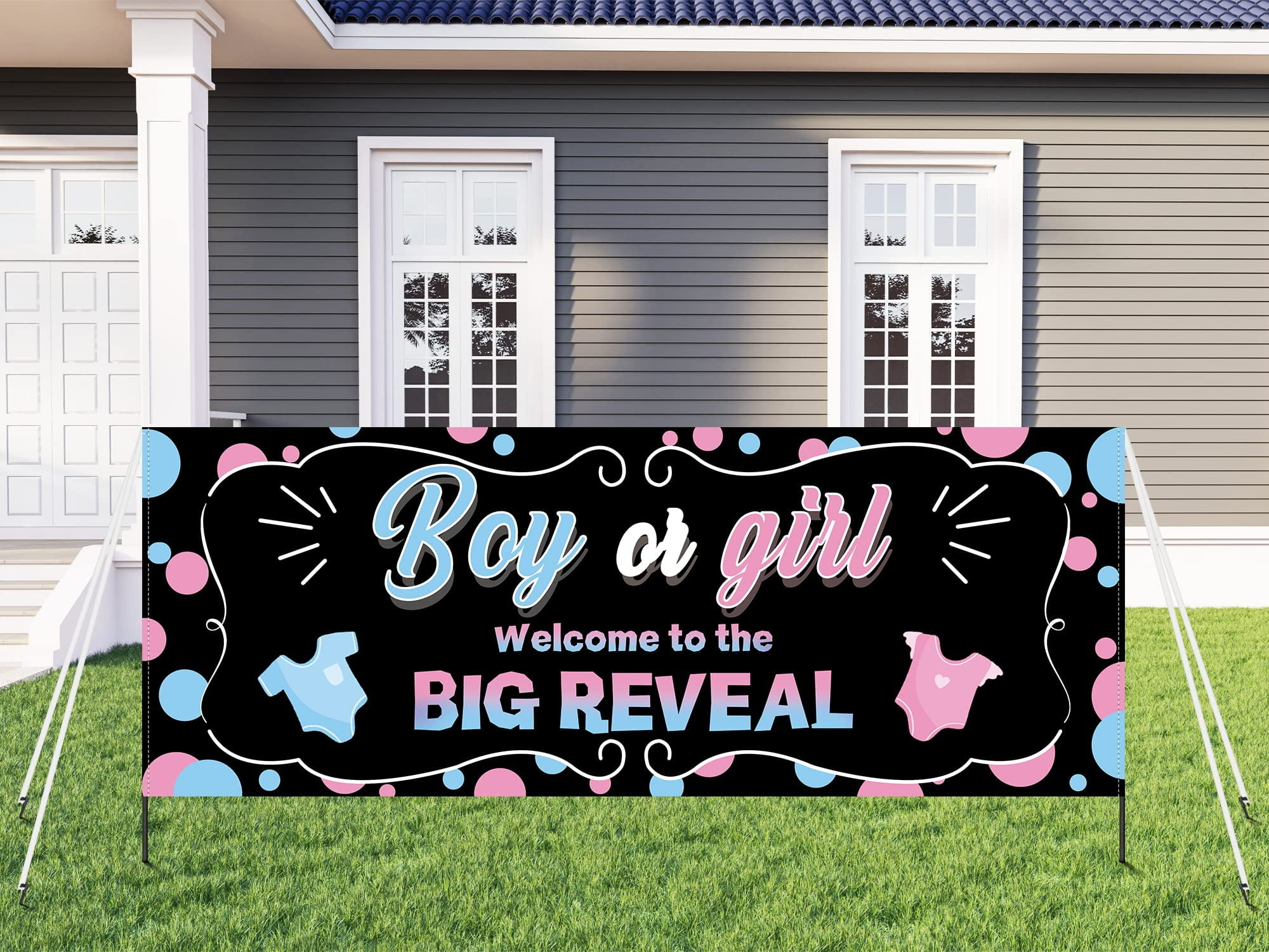 Gender Reveal Banner He or She Baby Shower Yard Lawn Sign Photo Booth ...