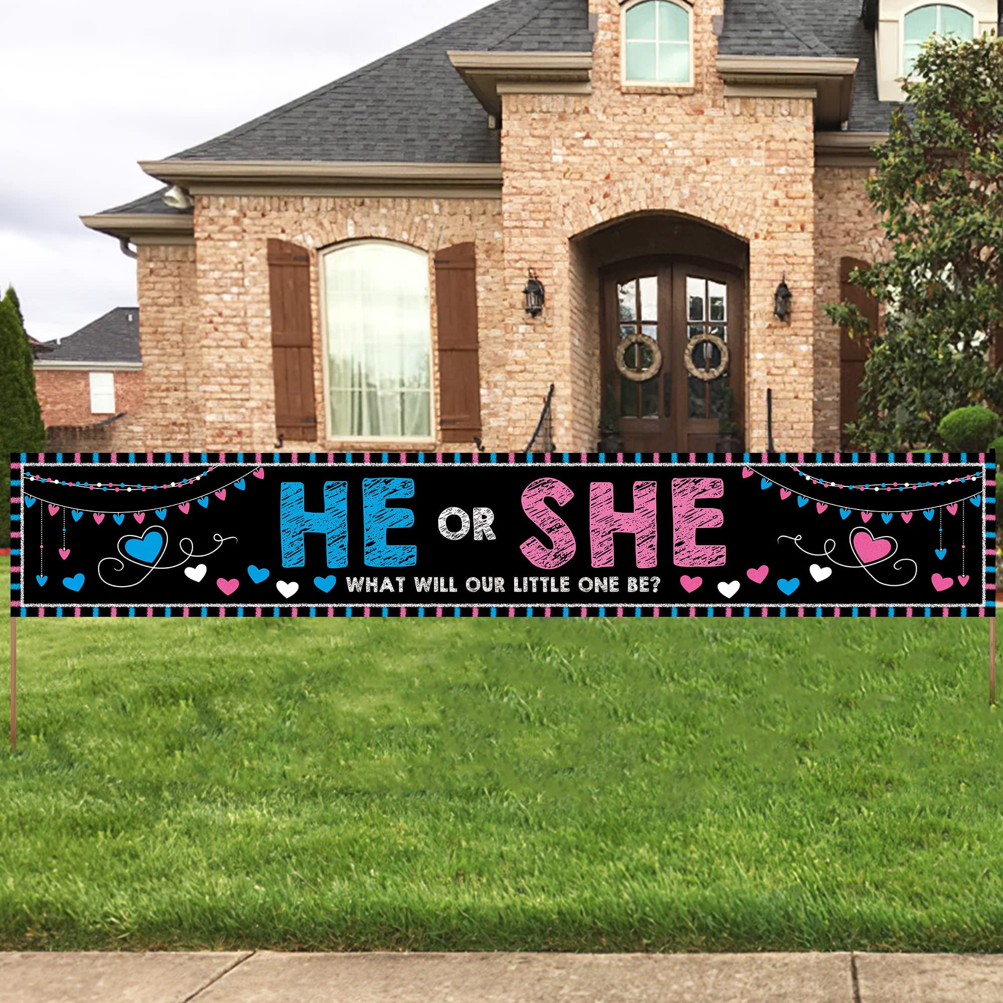 Gender Reveal Banner He or She Baby Shower Yard Lawn Sign Photo Booth ...