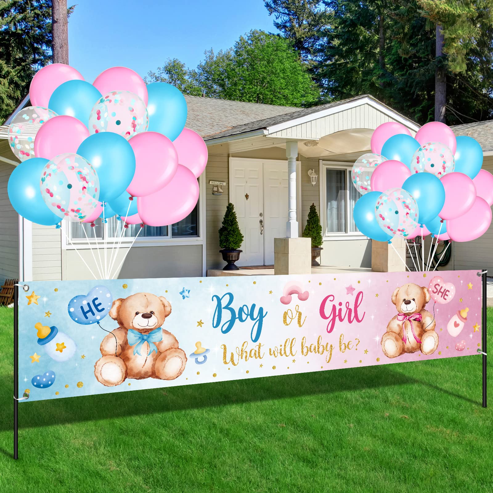 Gender Reveal Banner He or She Baby Shower Yard Lawn Sign Photo Booth ...