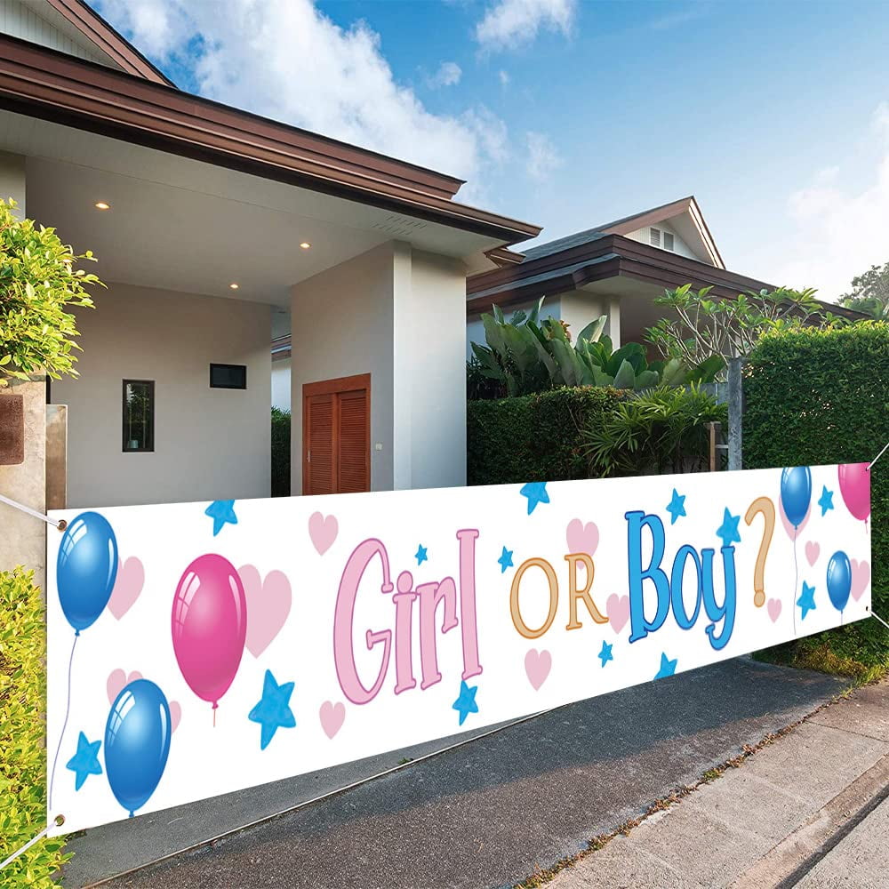 Gender Reveal Banner He or She Baby Shower Yard Lawn Sign Photo Booth ...