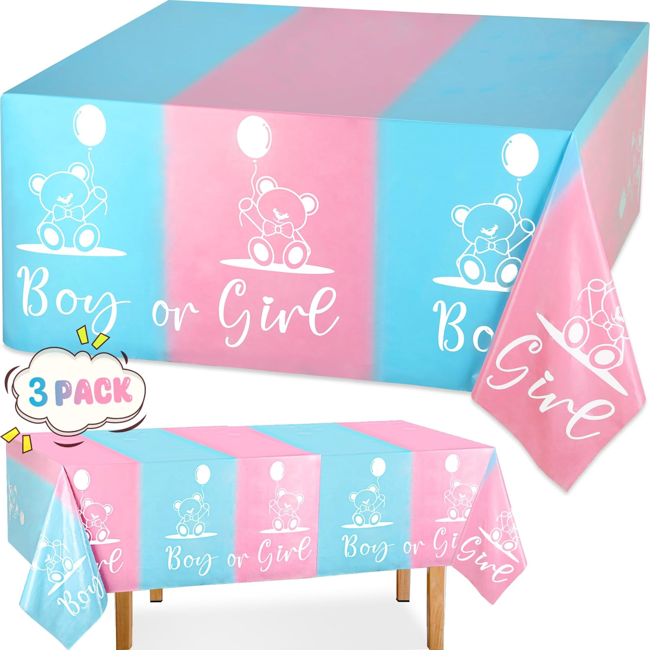 Gender Reveal Bear Table Cover Set - Baby Shower Decorations Kit with ...