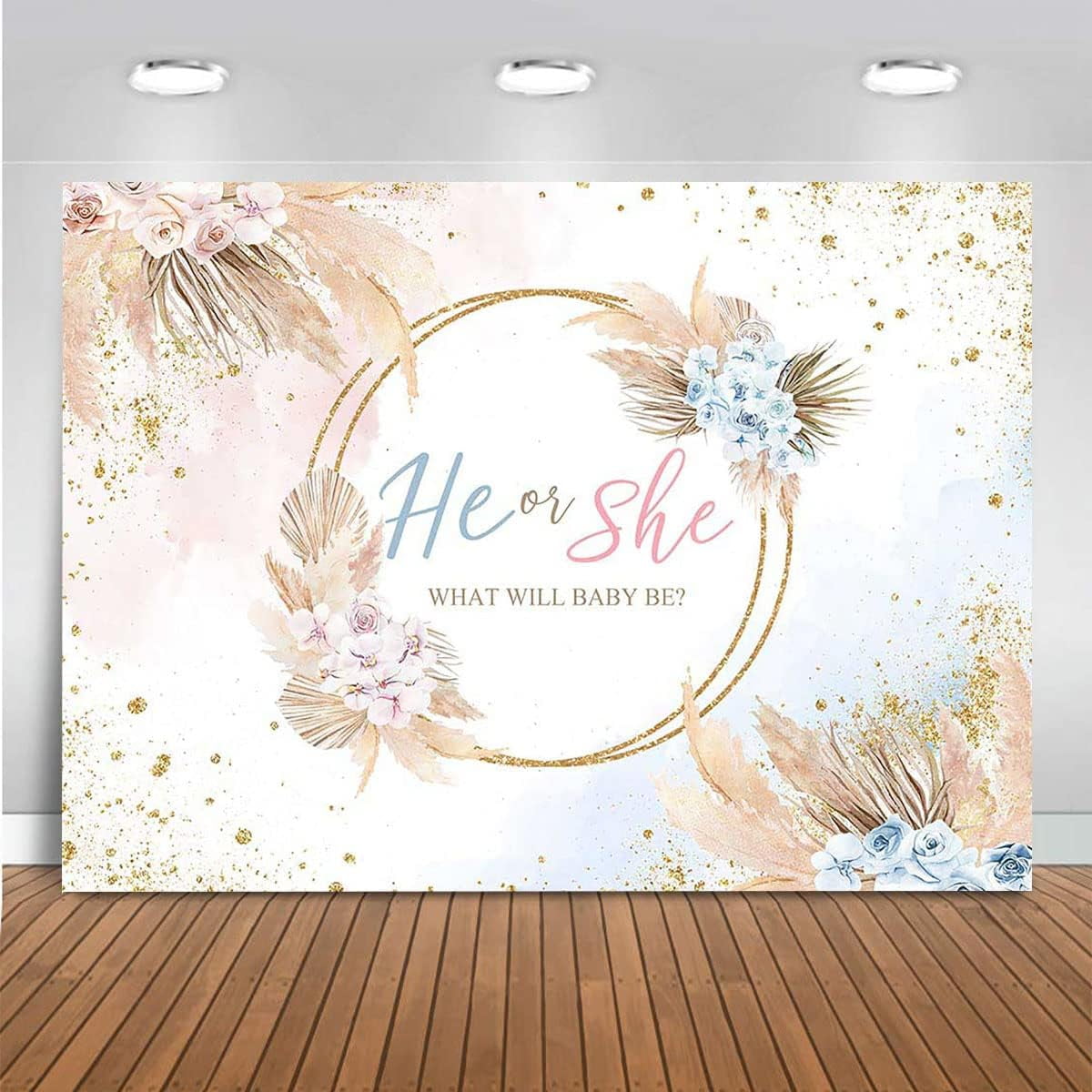Gender Reveal Beautiful Backdrop He or She Gender Reveal Decorations ...