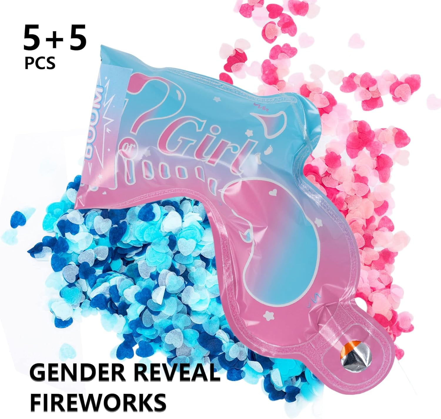 Gender Reveal Confetti Balloon Salute Gun, He Or She (Set Of 10) Baby ...