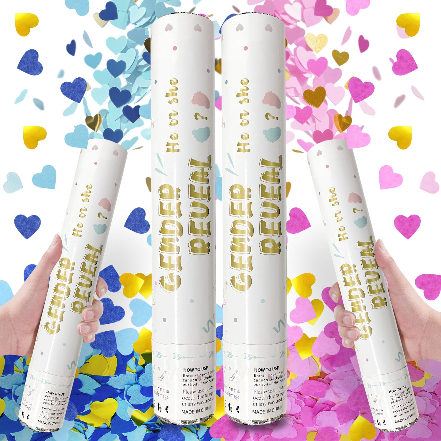 Gender Reveal Confetti Cannon - Heart Shaped Confetti Party Poppers ...
