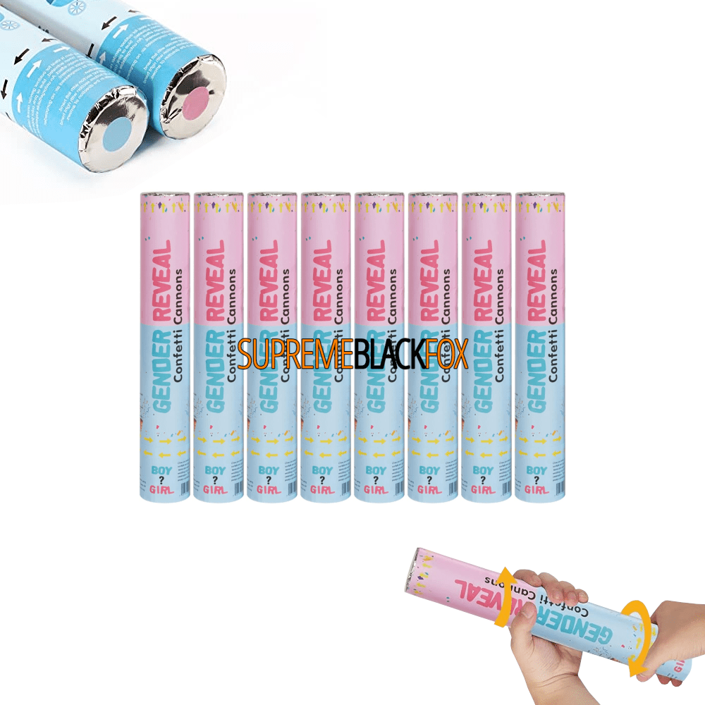 Gender Reveal Confetti & Powder Cannons (8 Pack) Pink Blue Girl Boy ...