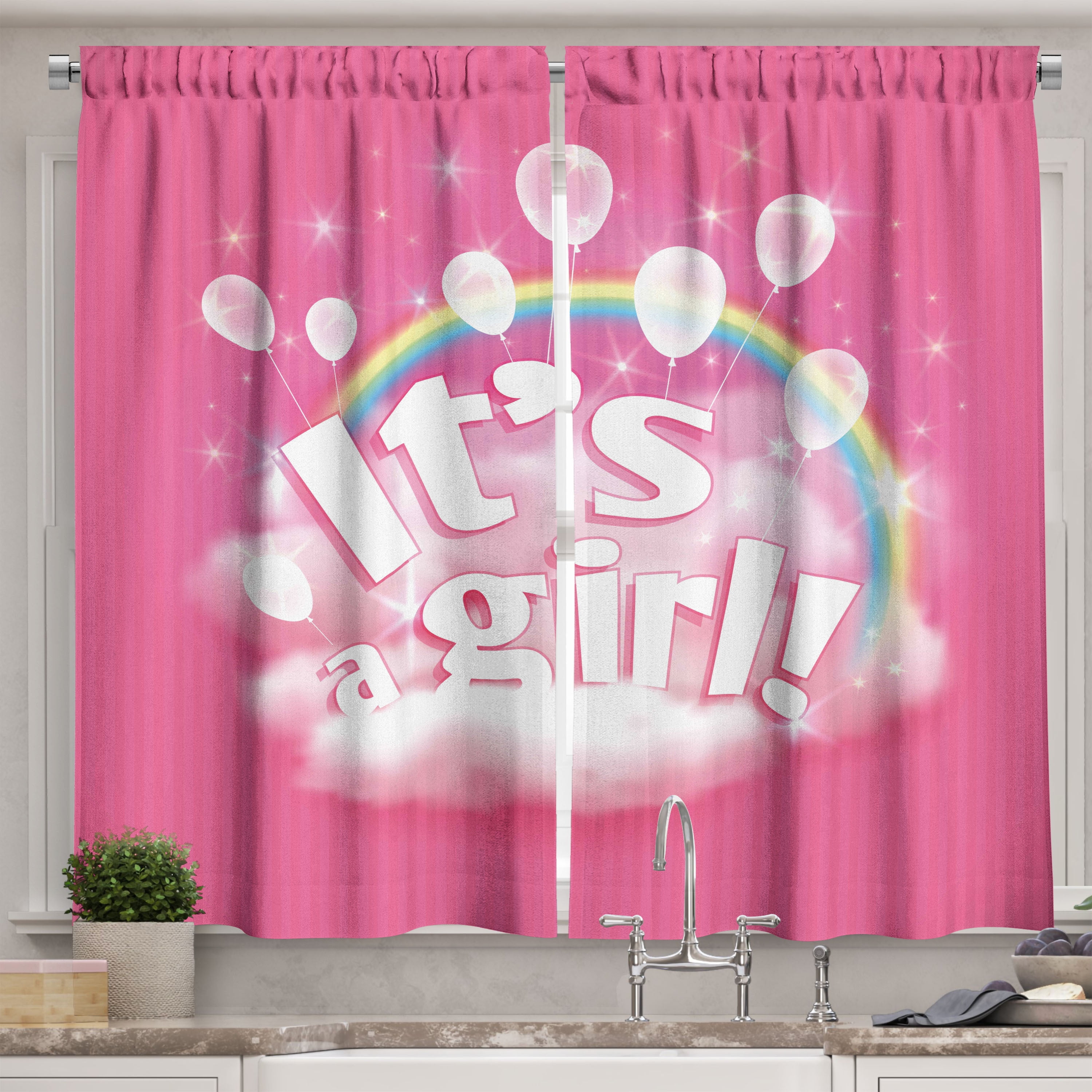 Gender Reveal Curtains 2 Panels Set, It's A Girl Quote with Rainbow ...