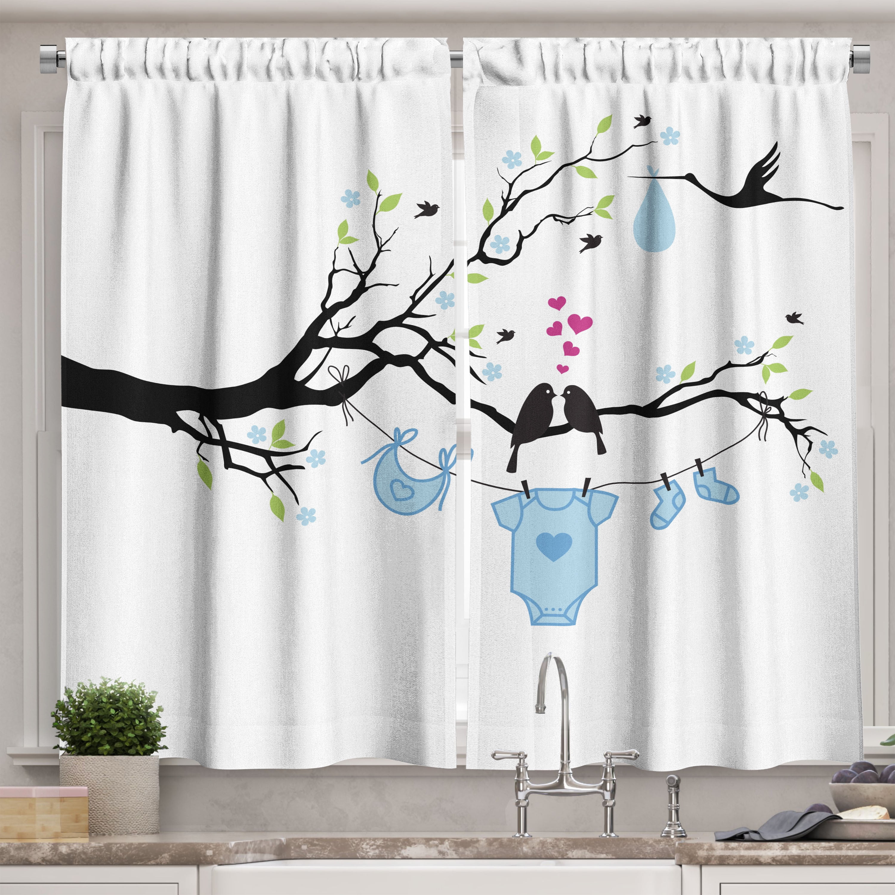 Gender Reveal Curtains 2 Panels Set, Love Birds on the Tree and Child ...
