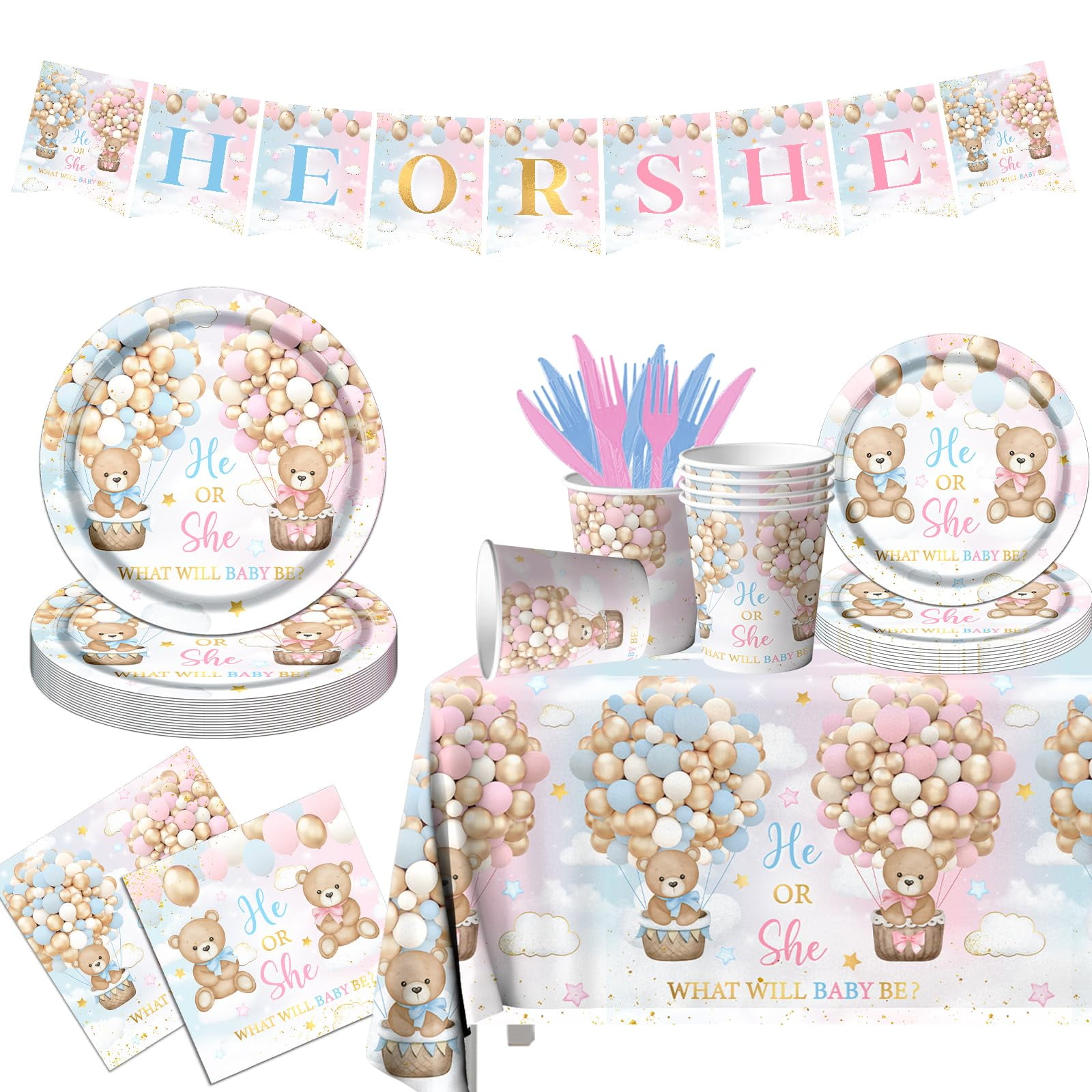 Gender Reveal Decorations, Bear ZS23 Themed Gender Reveal Plates And ...