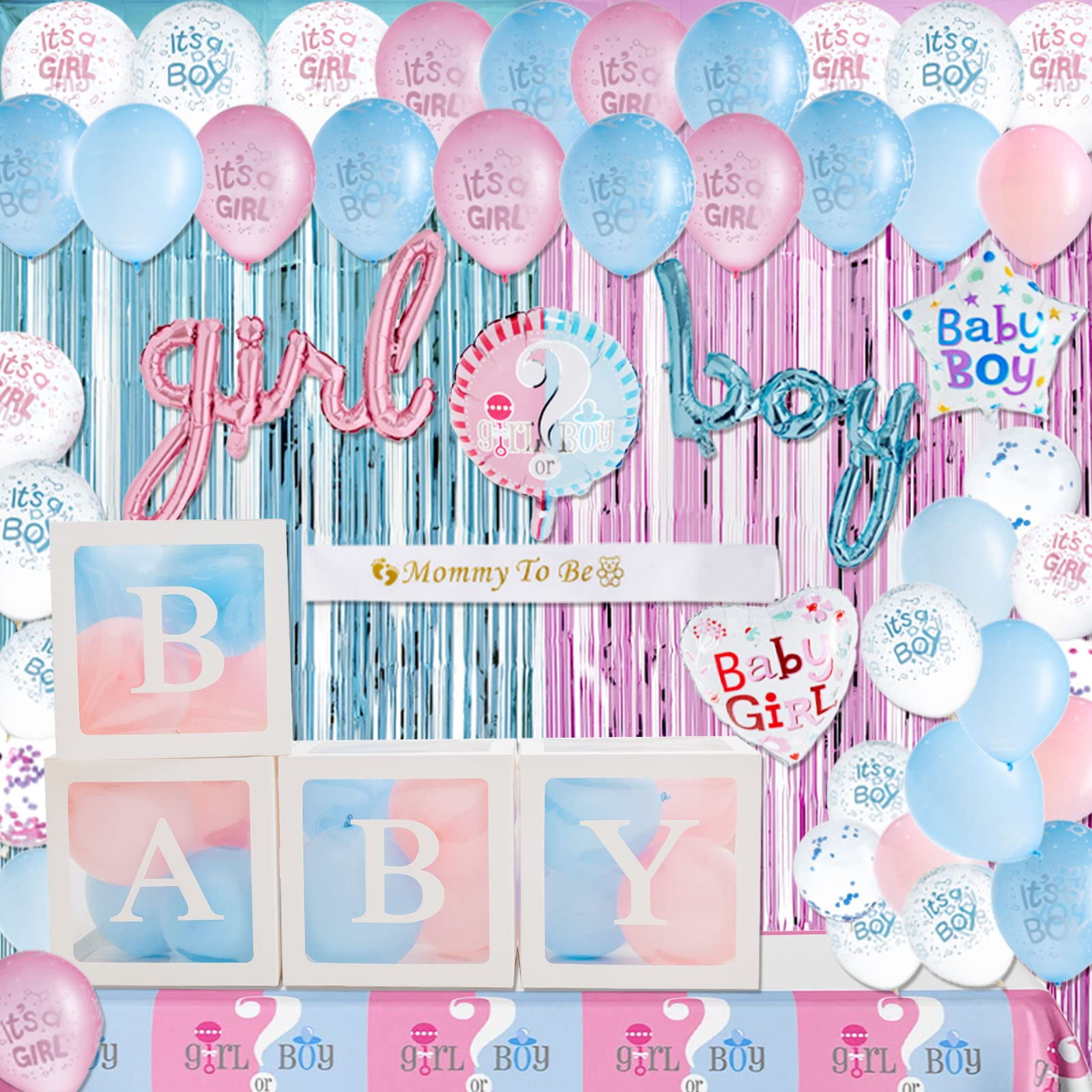 Gender Reveal Decorations Kit - Inclusive White Baby Boxes with Letters ...