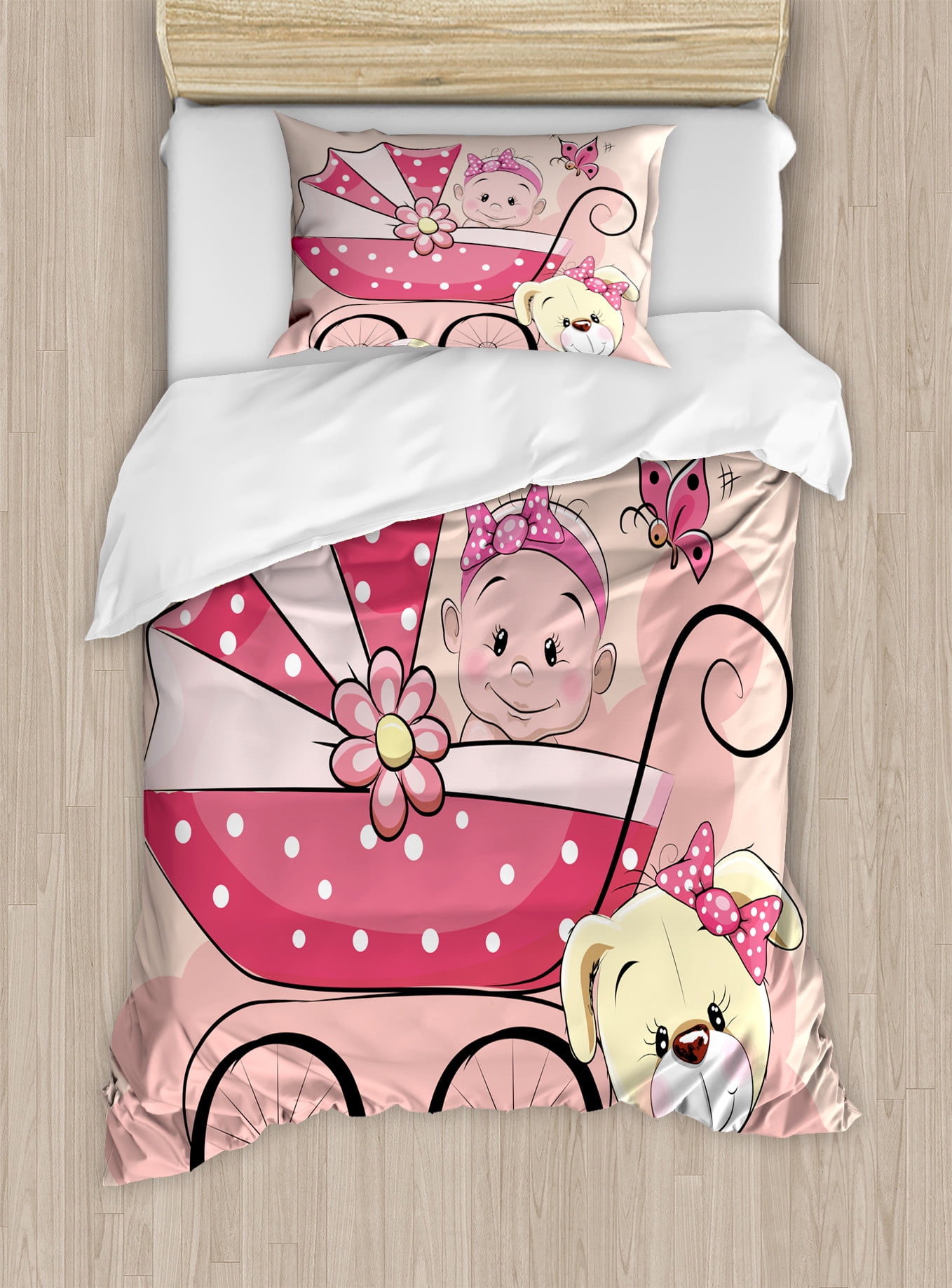 Gender Reveal Duvet Cover Set, Greeting for New Puppy Dog and Carriage ...