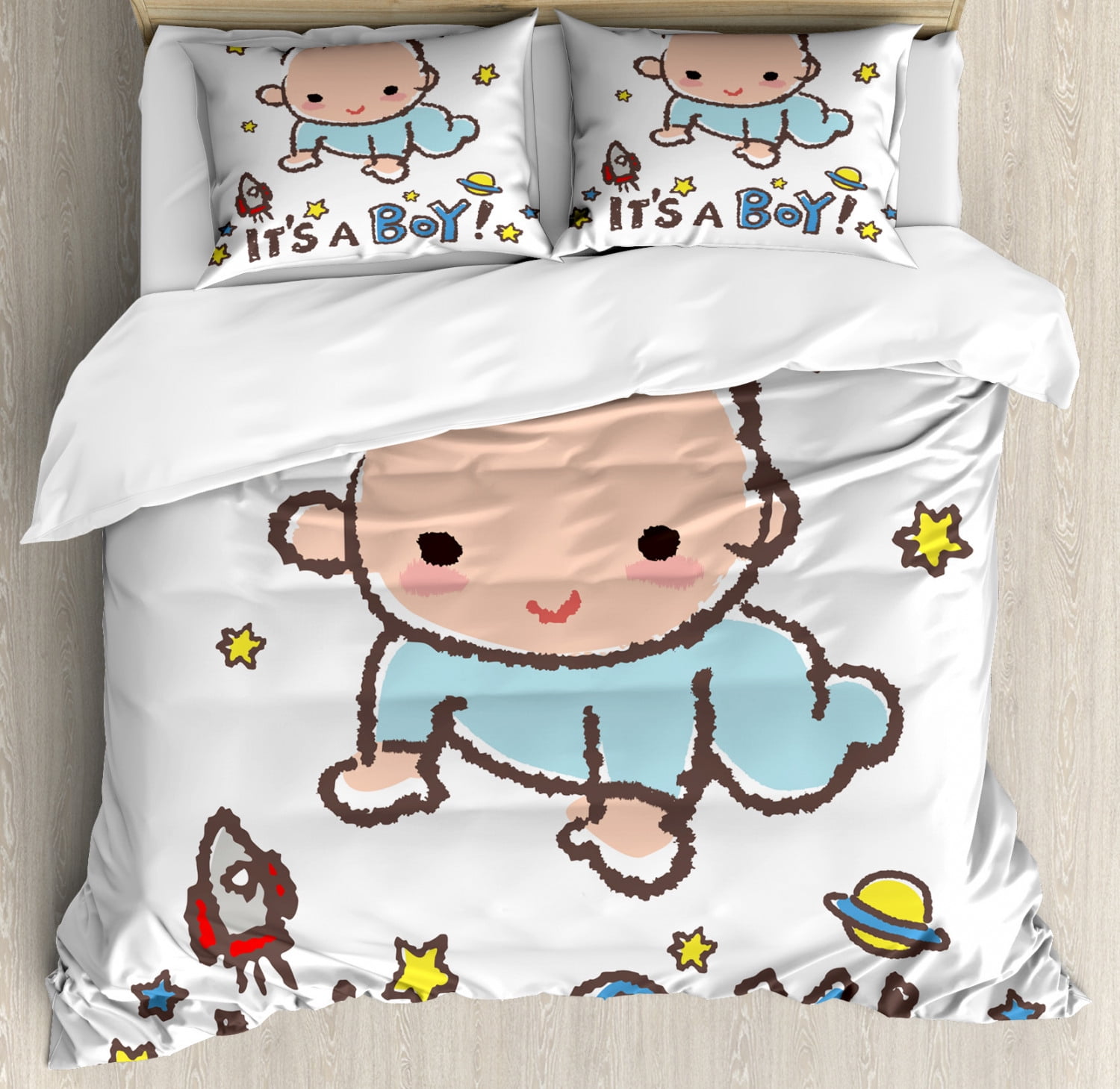Gender Reveal Duvet Cover Set Queen Size, Little Baby Boy Smiling with ...