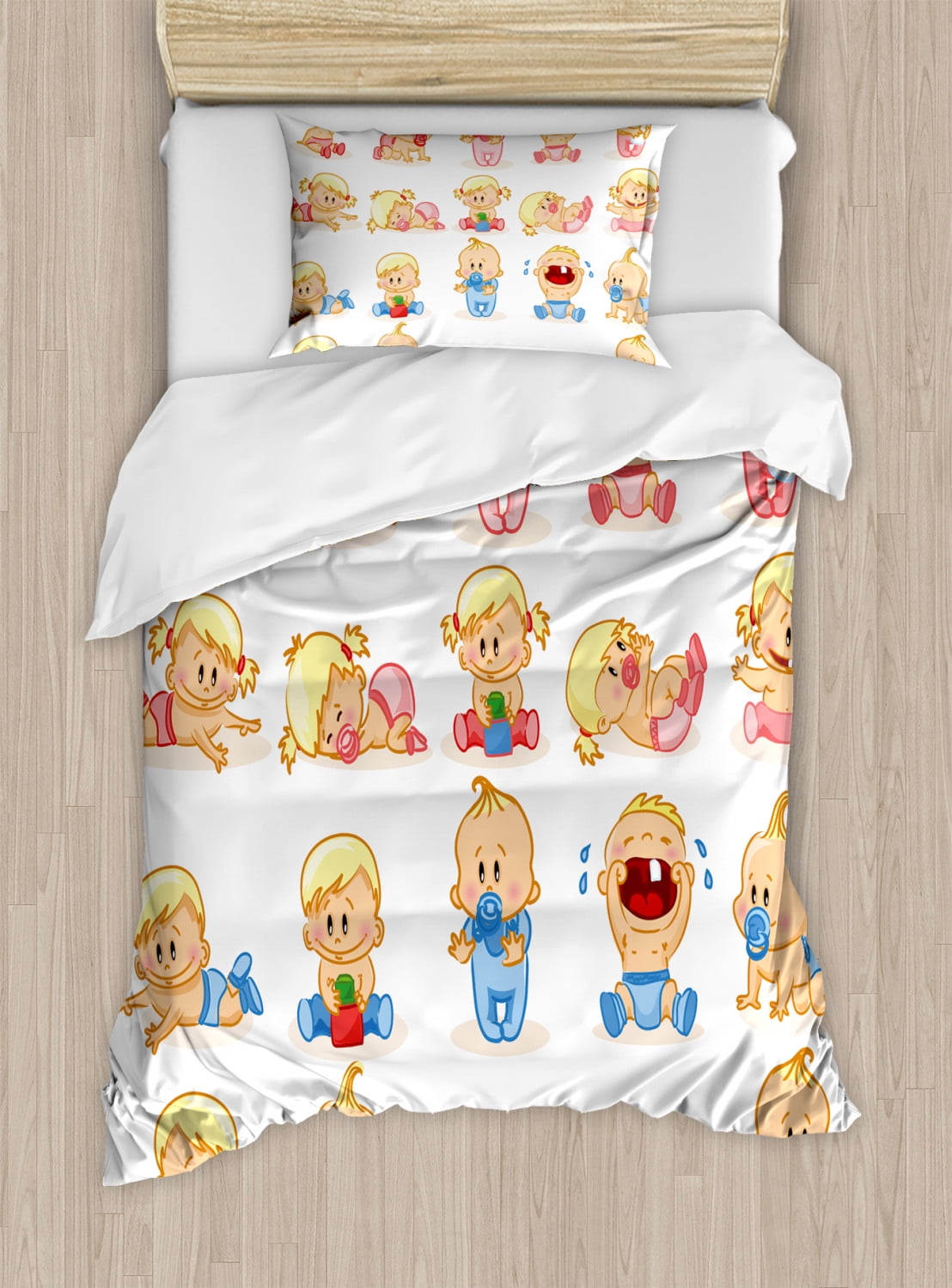Gender Reveal Duvet Cover Set Twin Size, Newborn Composition with ...