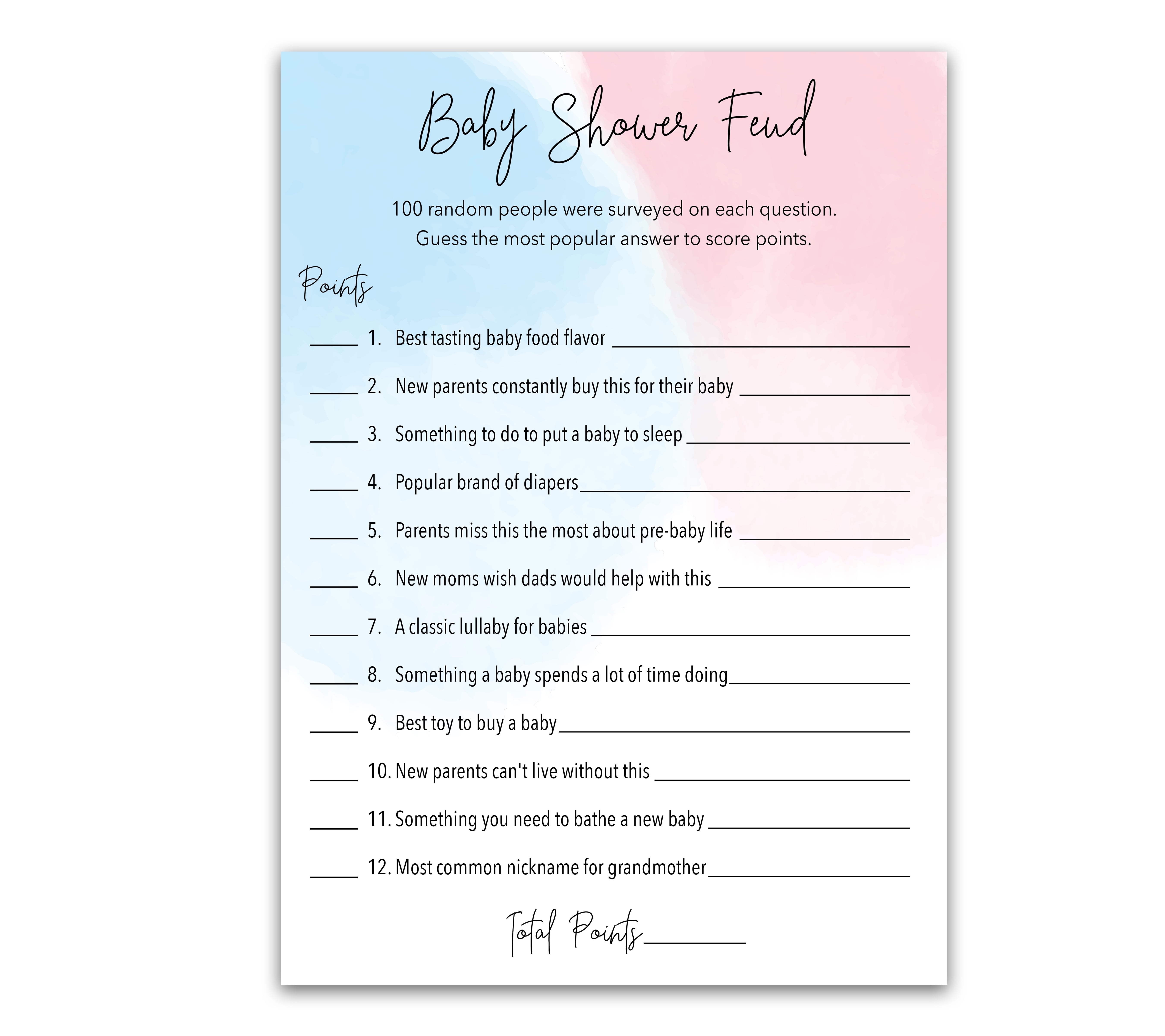 Gender Reveal FEUD Game - Pack of 25 - Fun Baby Shower Family Feud ...