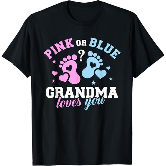 Gender Reveal Grandma T-Shirt with Baby Footprints in Pink and Blue ...