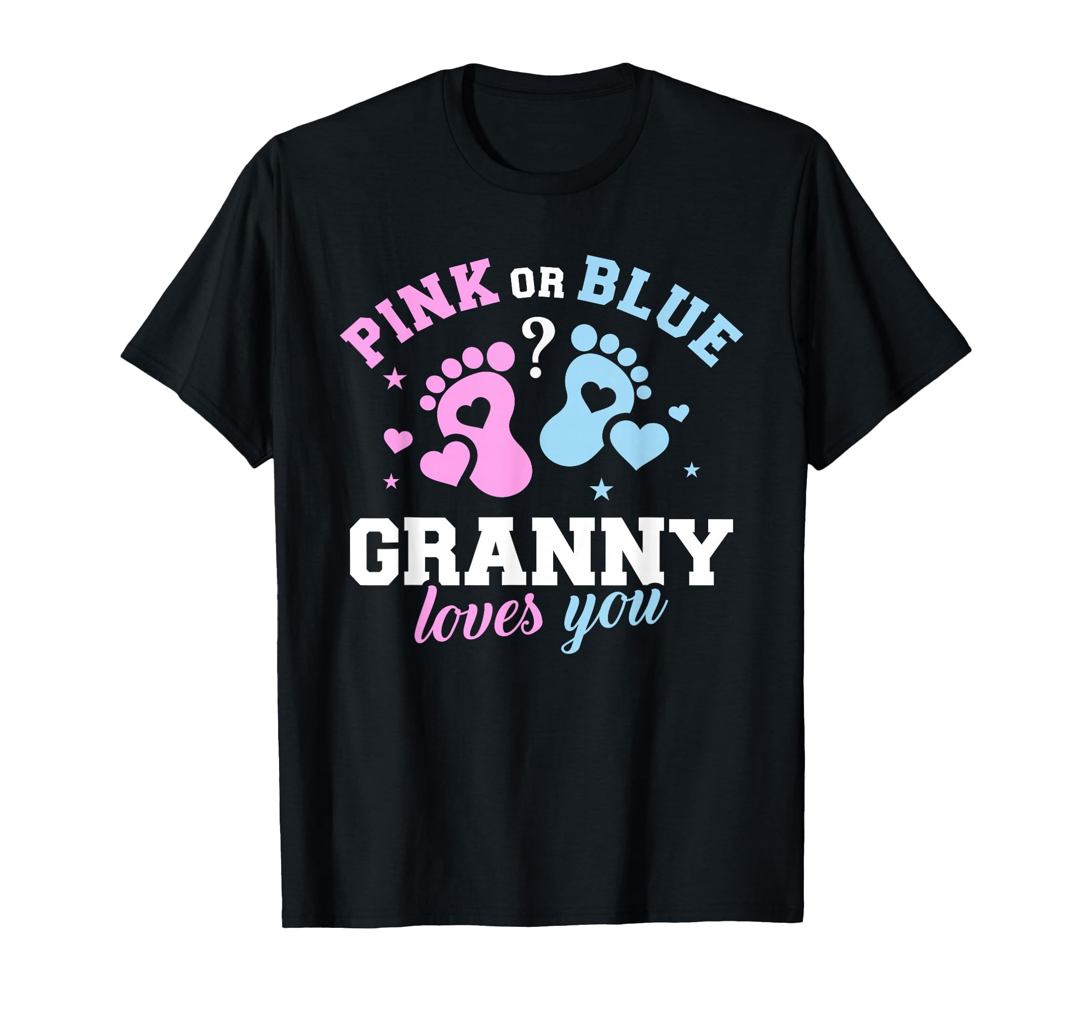Gender Reveal Granny T-Shirt with Colorful Baby Footprints and Hearts ...