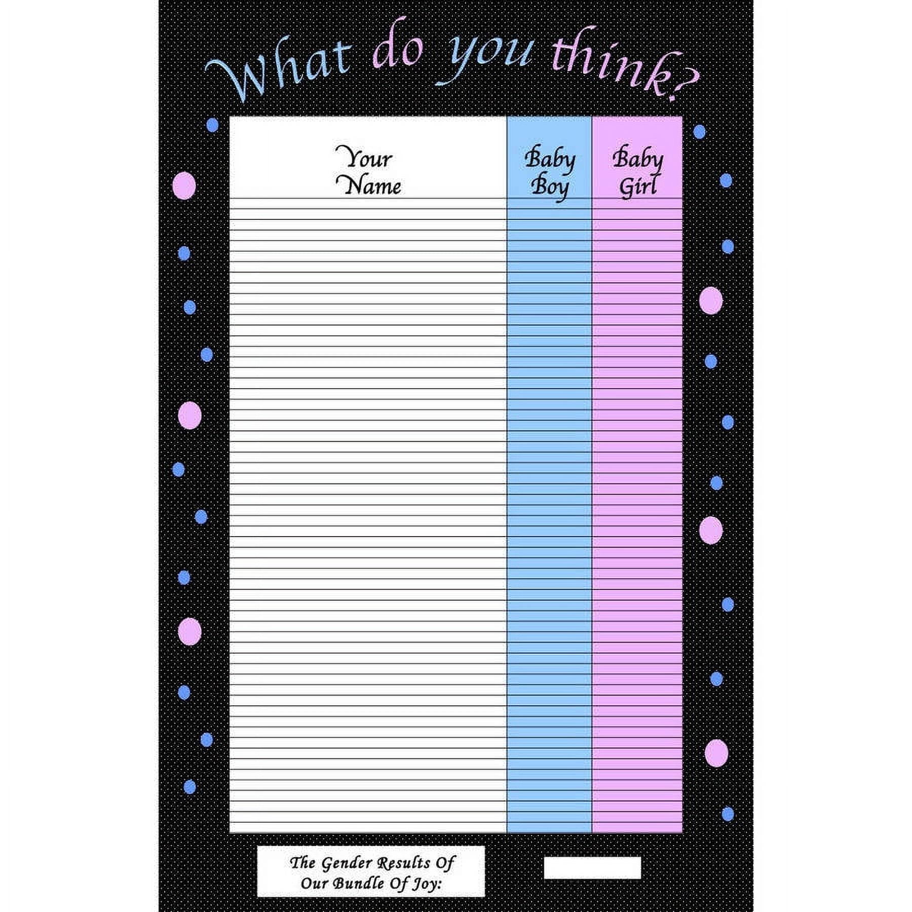 Gender Reveal Guessing Game & Keepsake- Large-60 Players-Black, Pink ...