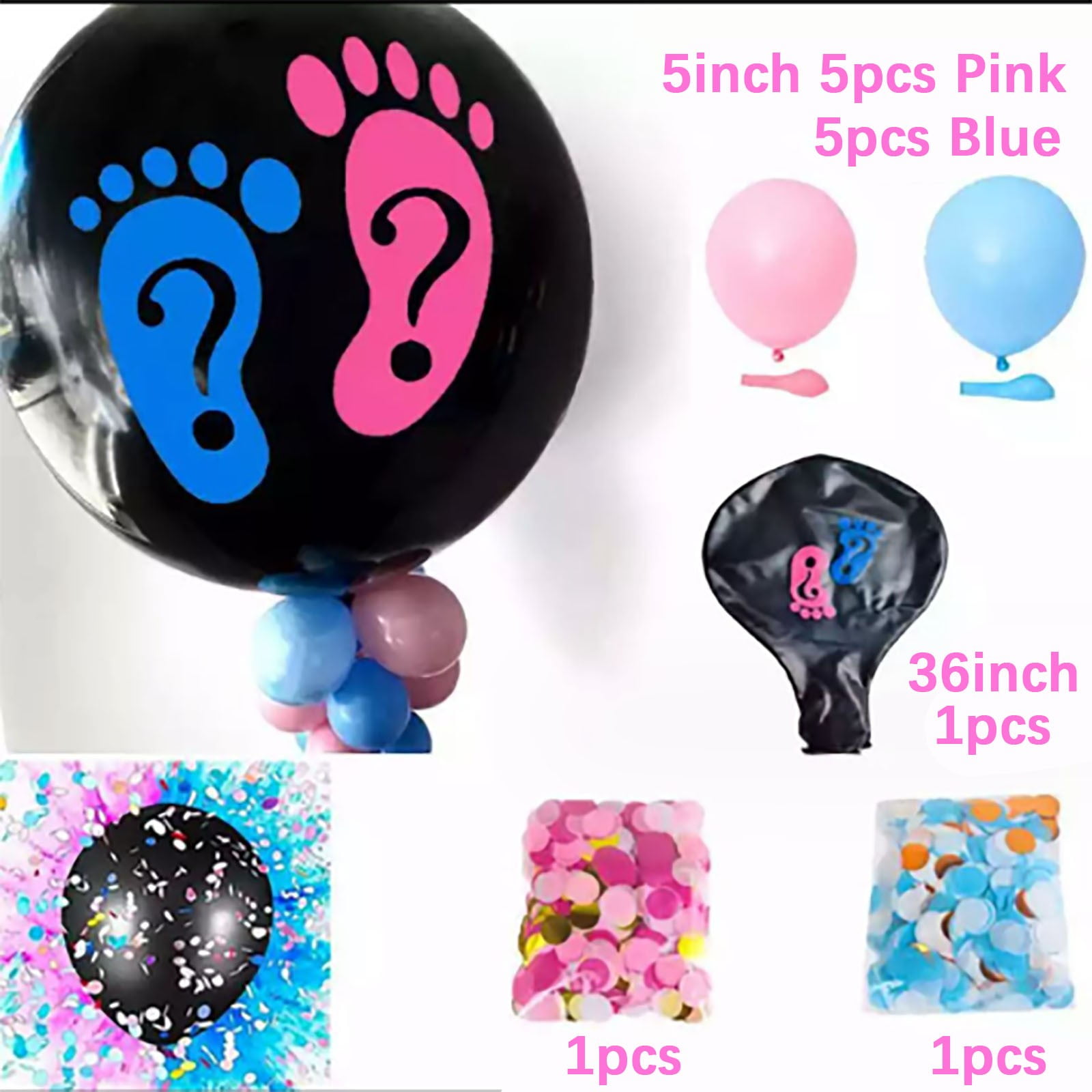 Gender Reveal Kit, Czzoypi 36in Balloons Blue Confetti Tassels, Heart ...