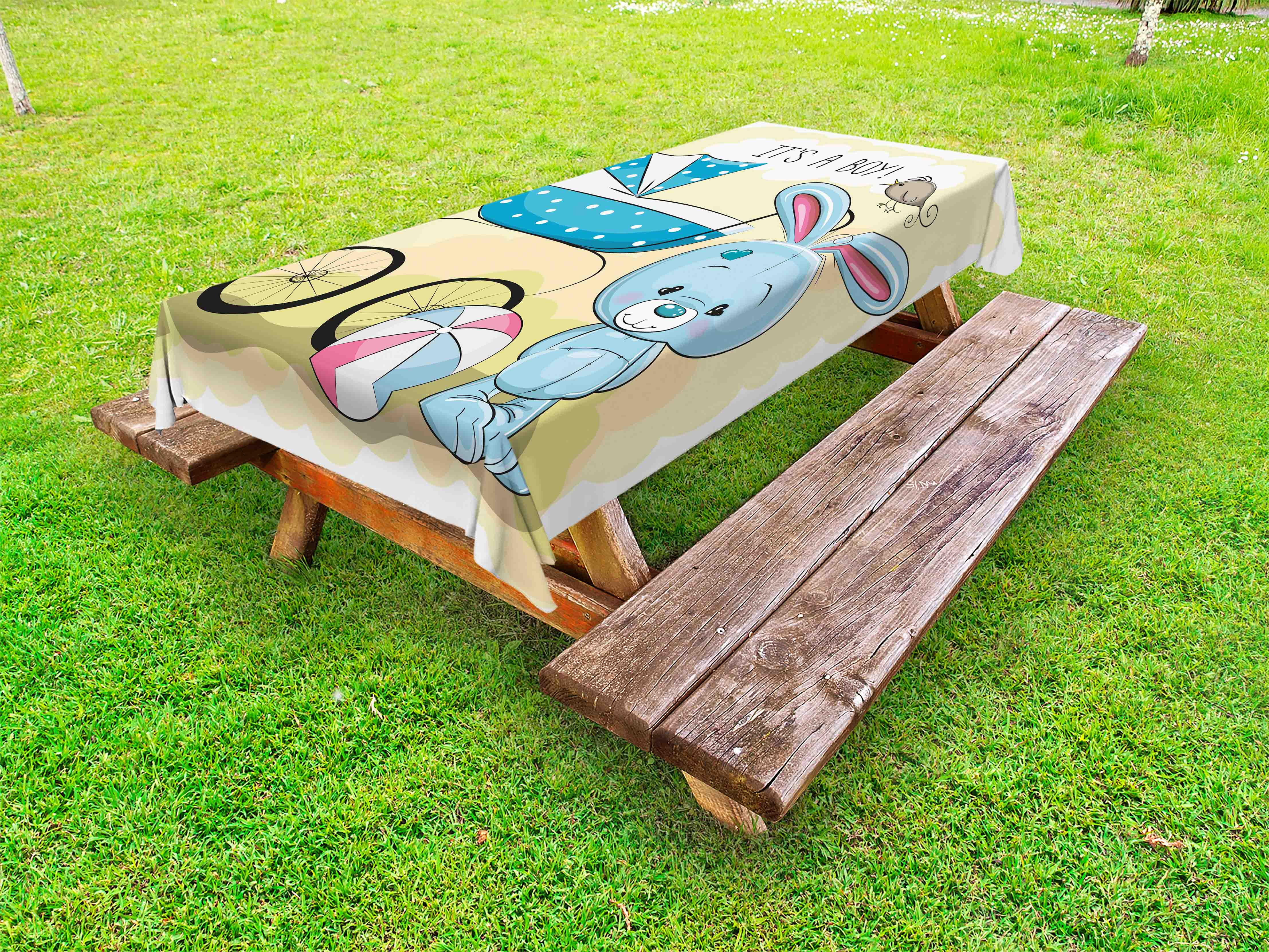 Gender Reveal Outdoor Tablecloth, Cute Bunny Baby Carriage and Ball It ...