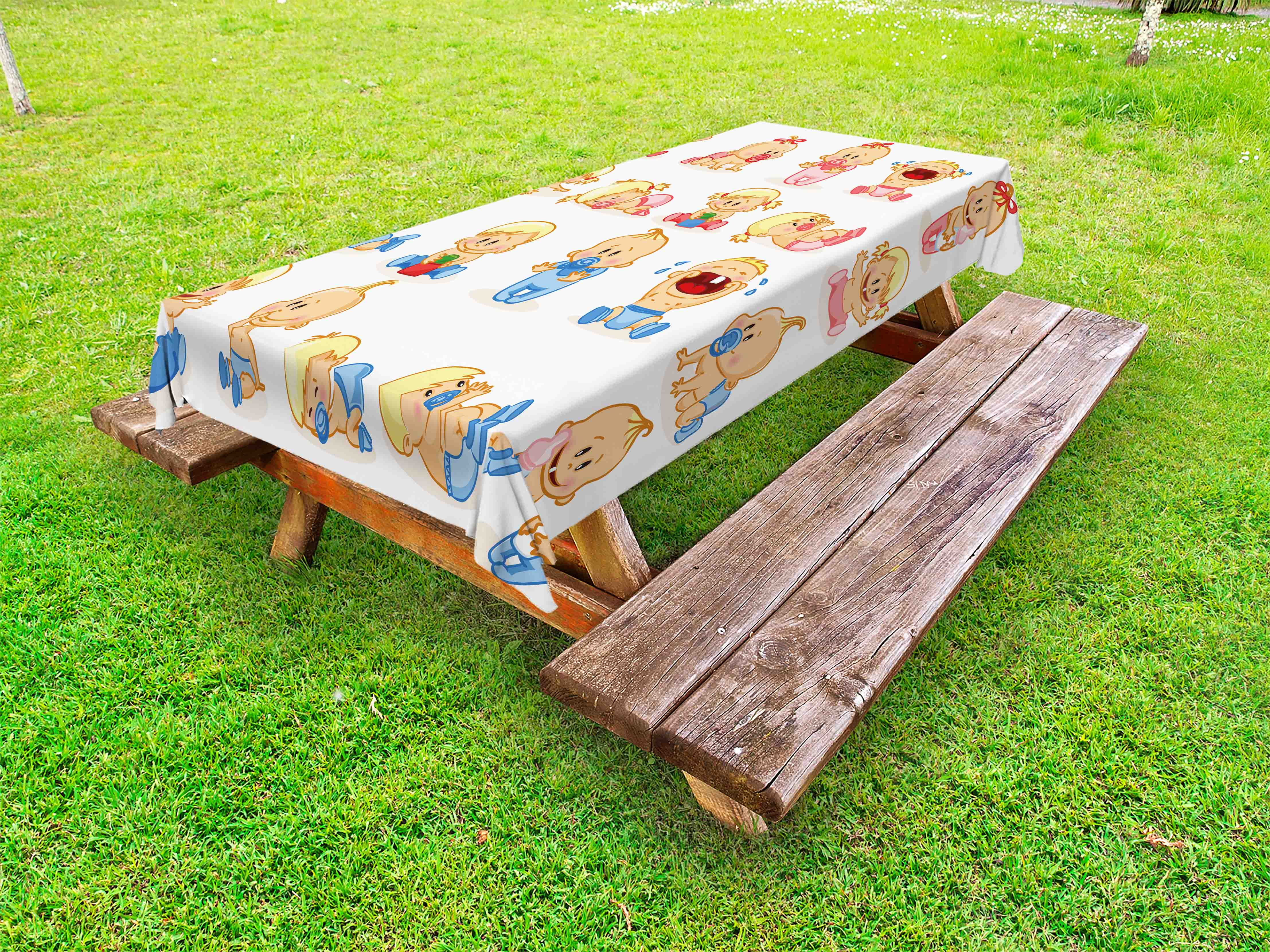 Gender Reveal Outdoor Tablecloth, Newborn Composition with Various Face ...