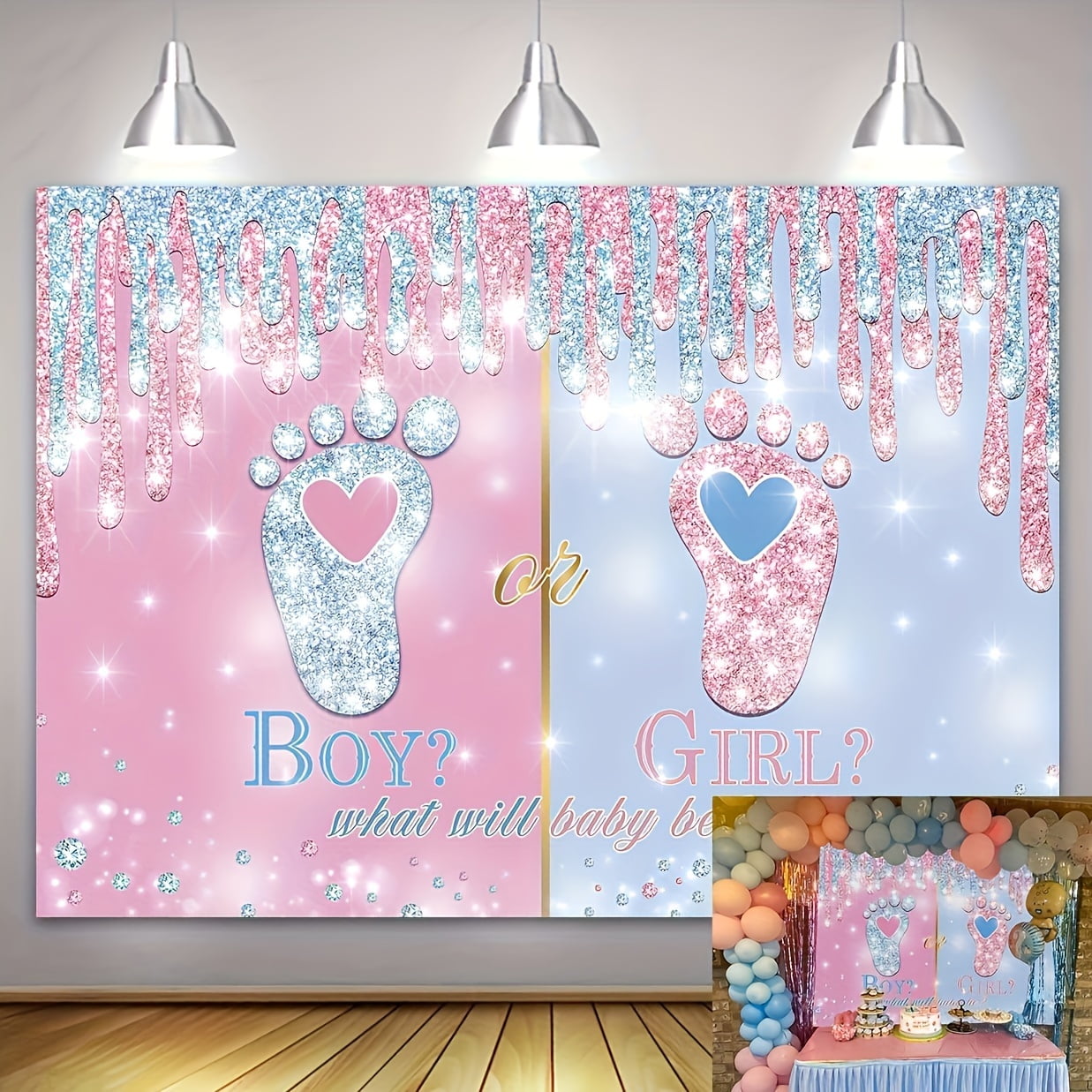 Gender Reveal Party Backdrop - Boy or Girl Little Feet Design, Red ...