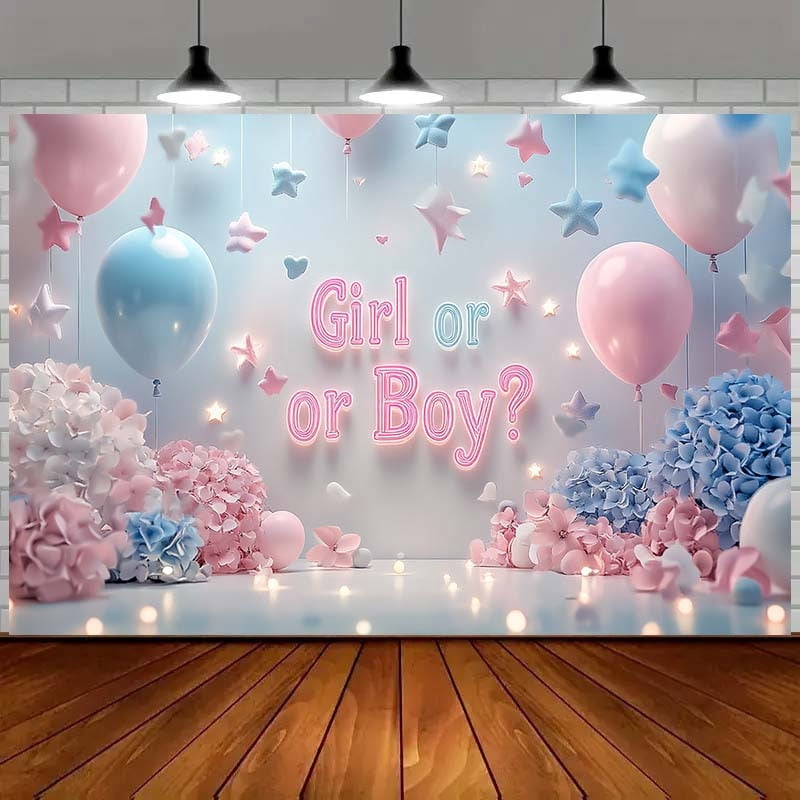 Gender Reveal Party Backdrop Pink Blue Balloons Floral Star Boy or Girl ...