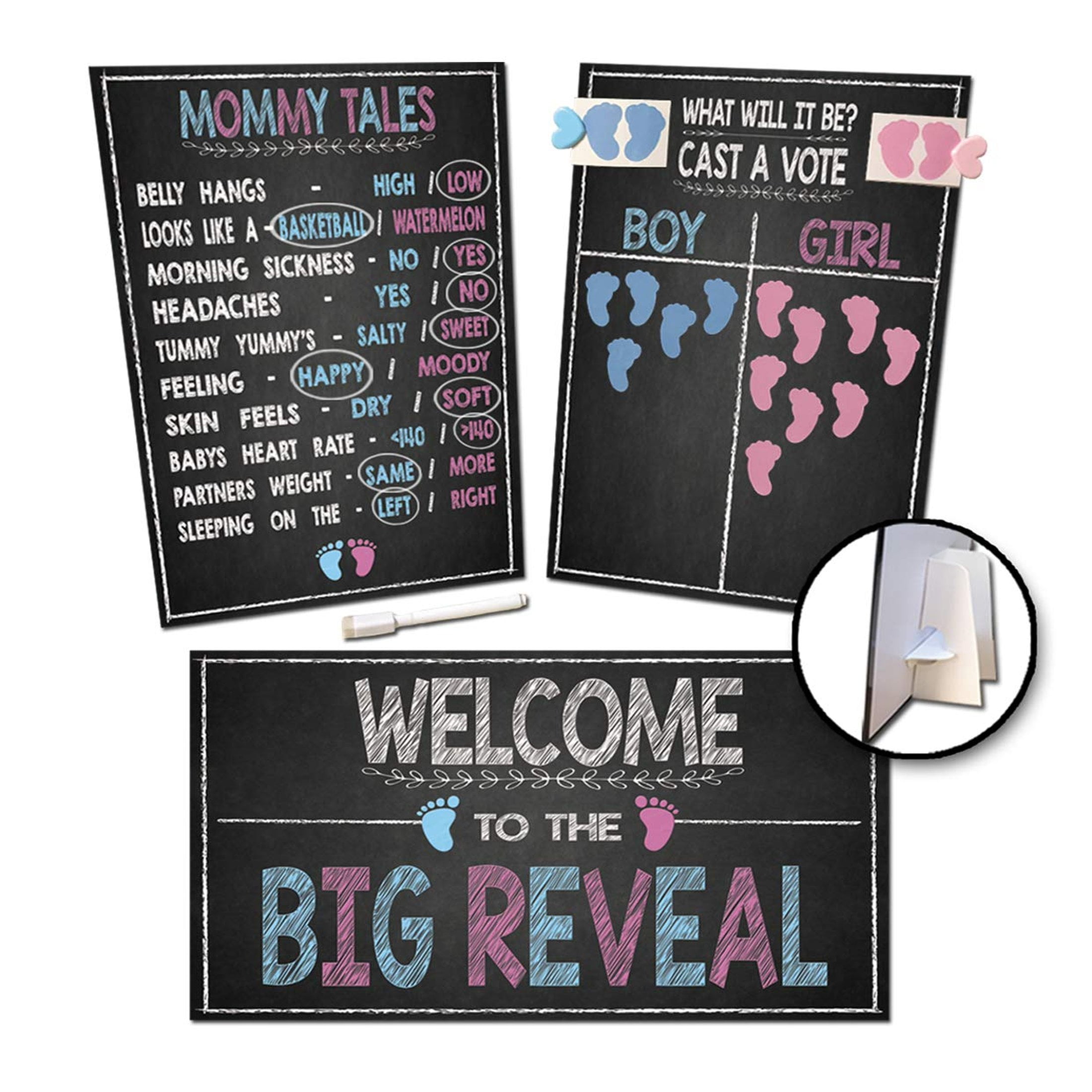 Gender Reveal Party Pack - Board Game Set with Stand, Voting Stickers ...