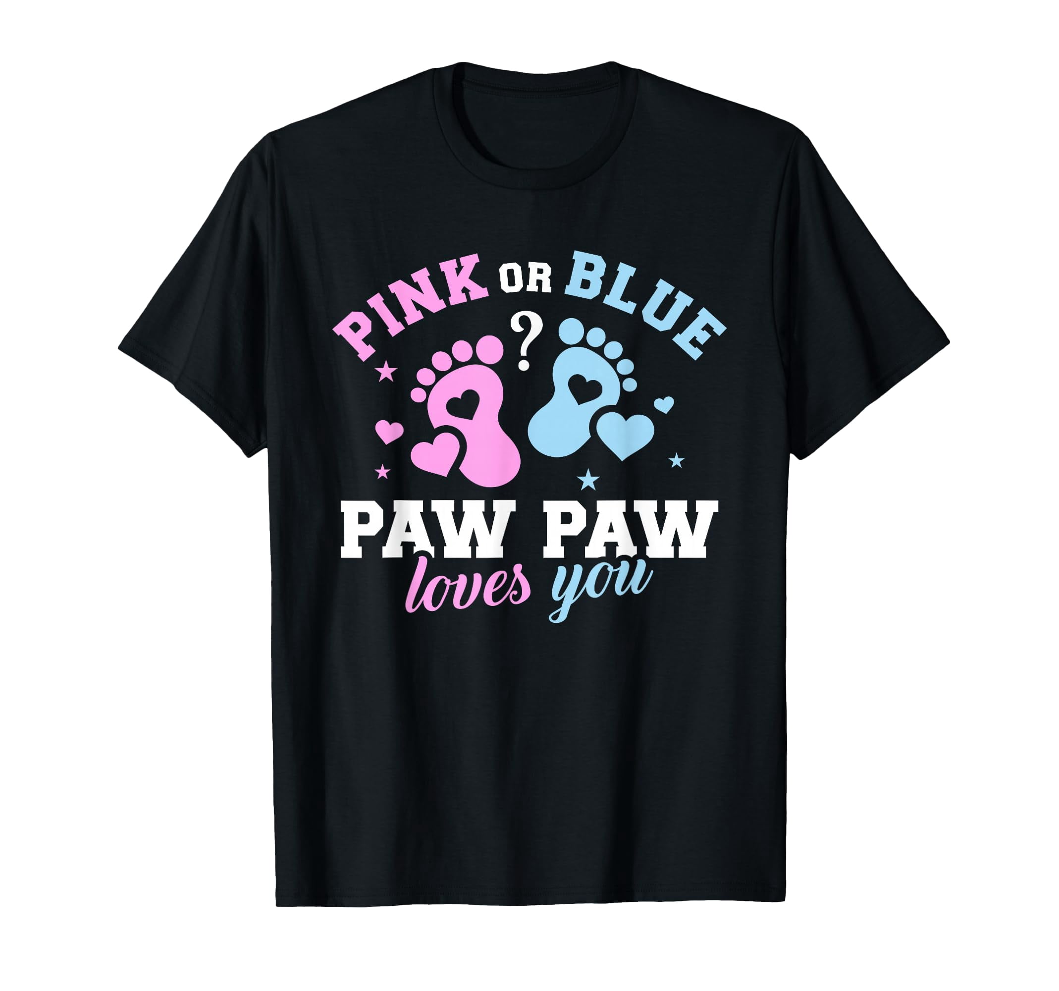 Gender Reveal Paw Paw T-Shirt with Baby Footprints, Hearts, and Stars ...