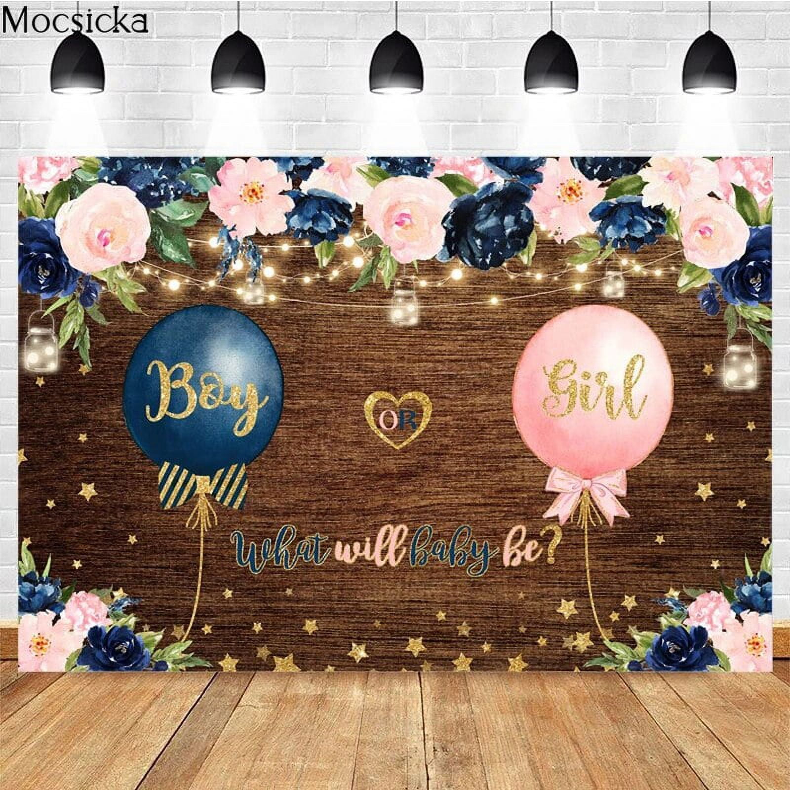 Gender Reveal Photography Background Balloon Wood Board Flowers ...