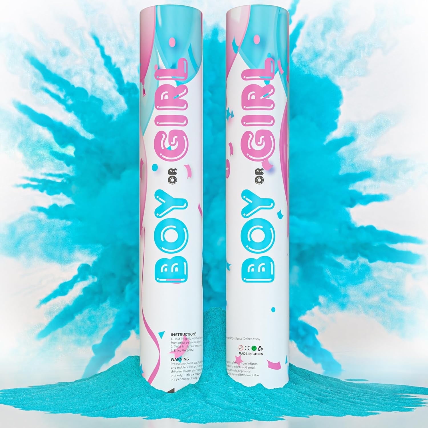 Gender Reveal Powder Cannons 2-Pack – Blue, Biodegradable Partyi ...