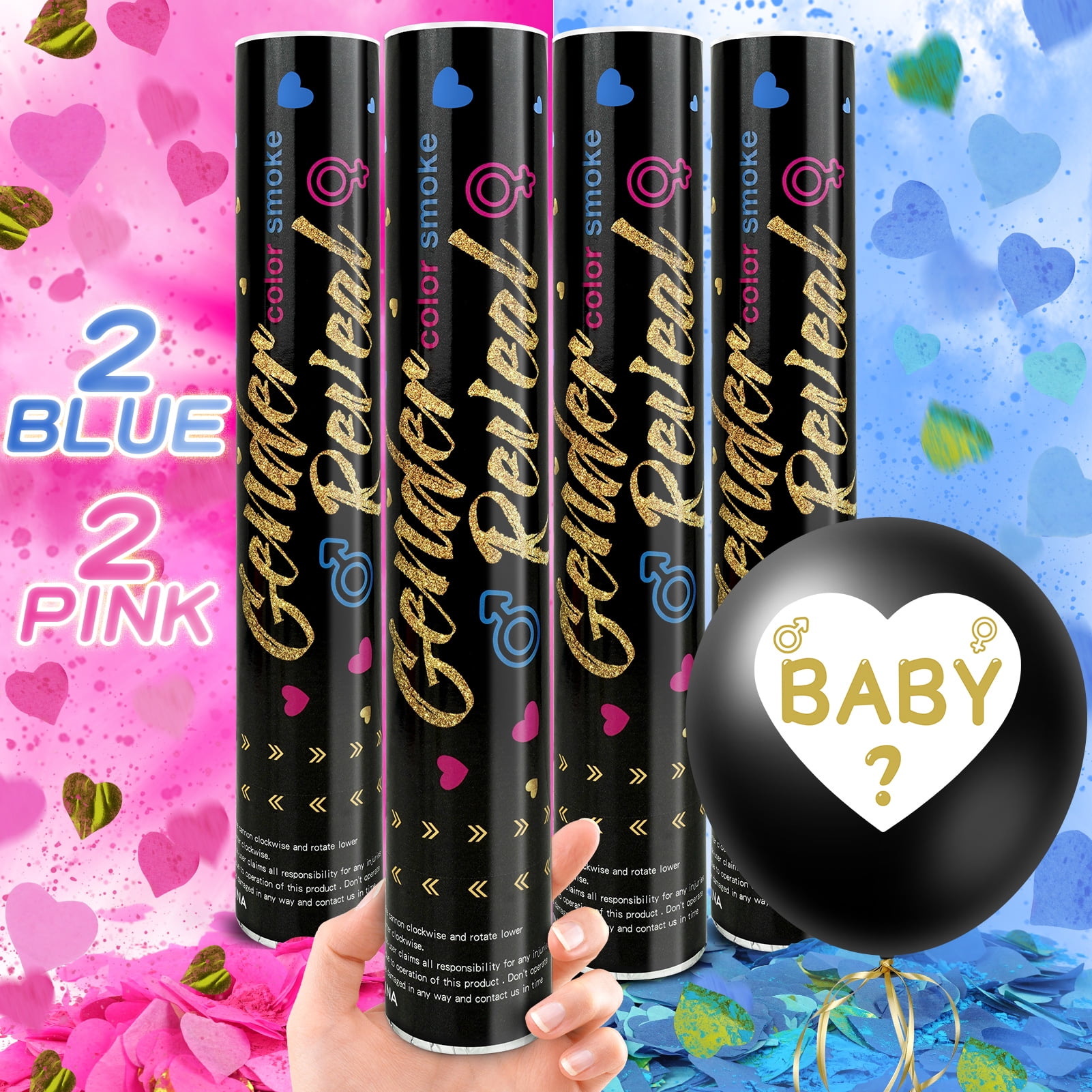 Gender Reveal Powder Confetti Cannon & Confetti Balloon,Gender Reveal ...