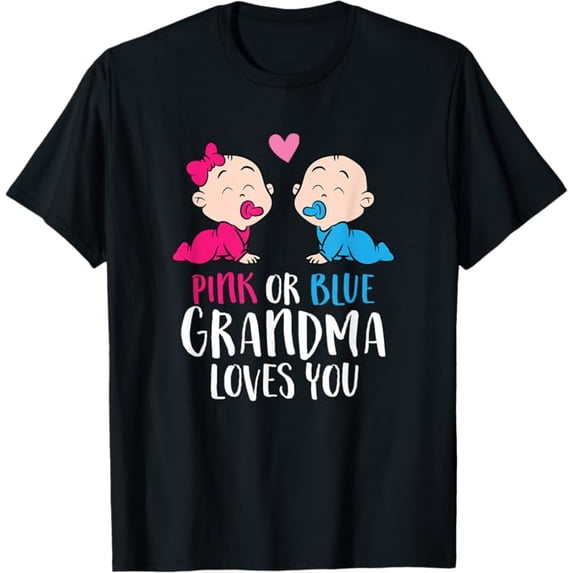 Gender Reveal Pregnancy T-Shirt - Grandma Loves You with Cartoon Babies ...
