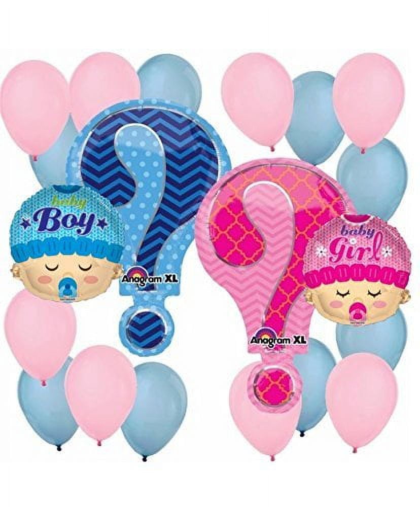 Gender Reveal Question Mark Boy Girl 19 Piece Mylar and Latex Balloon ...