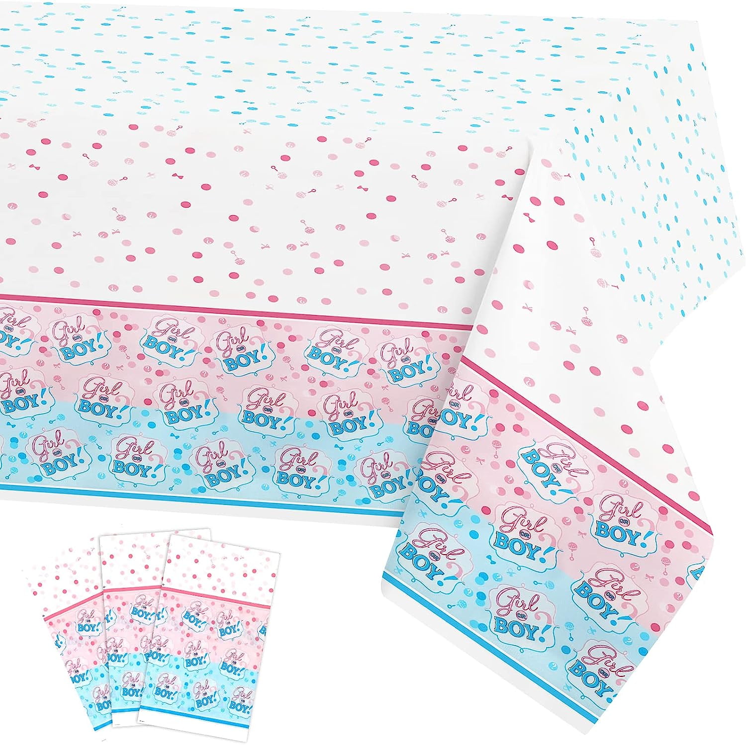 Gender Reveal Tablecloths - 3 Pack Boy or Girl Plastic Rectangular ...