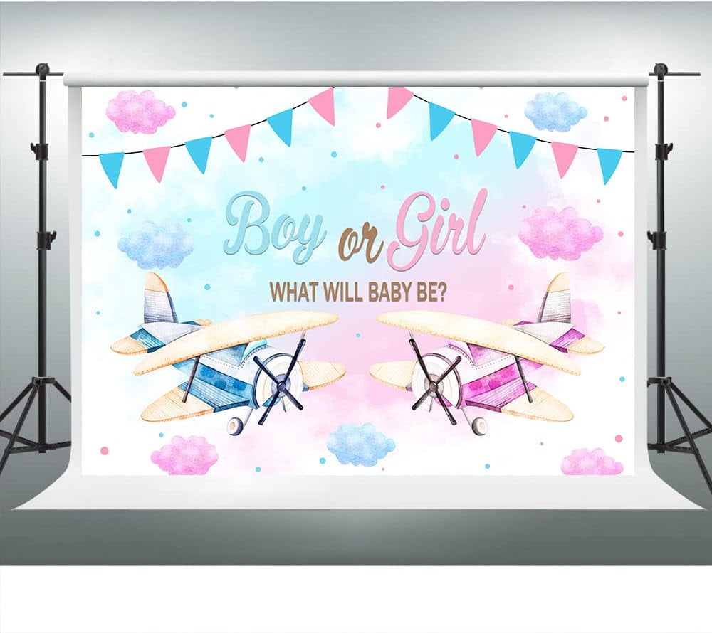 Gender Reveal Theme He or She Cartoon Airplane Background for Welcome ...