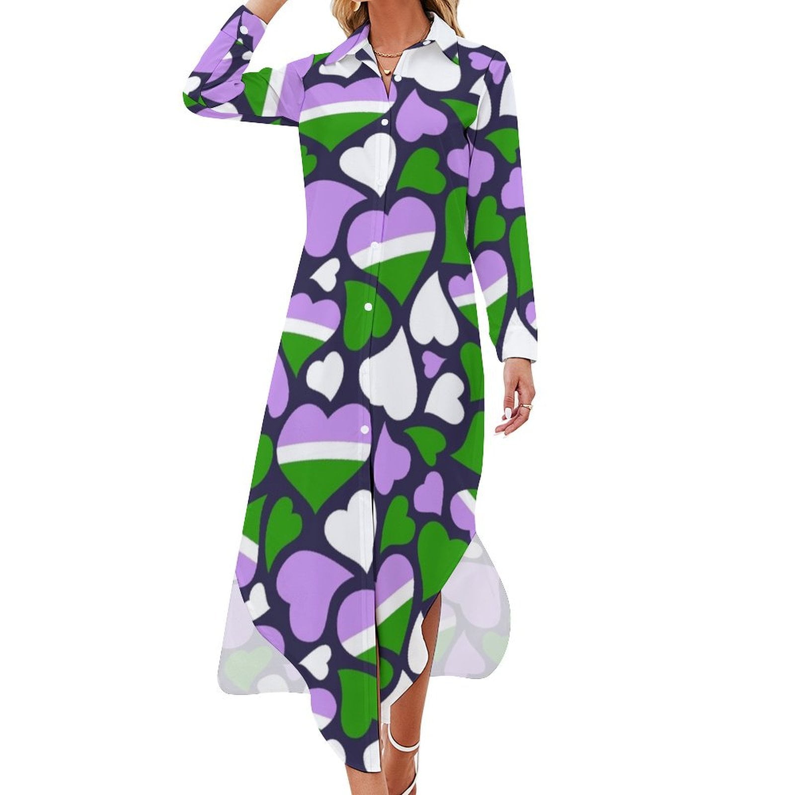 Genderqueer Pride Hearts Long Sleeved Shirt Dress Prom gown elegant ...