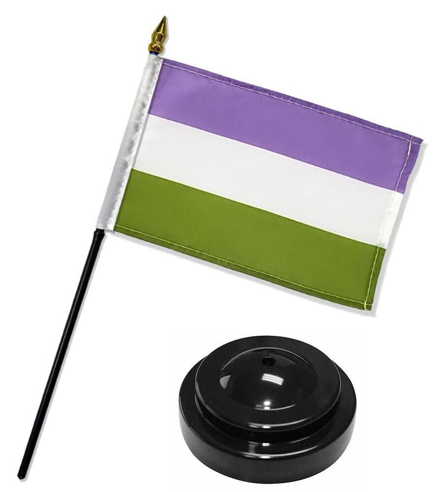 Genderqueer Pride LBGTQ 4"x6" Flag Desk Plastic Stick Black Base ...