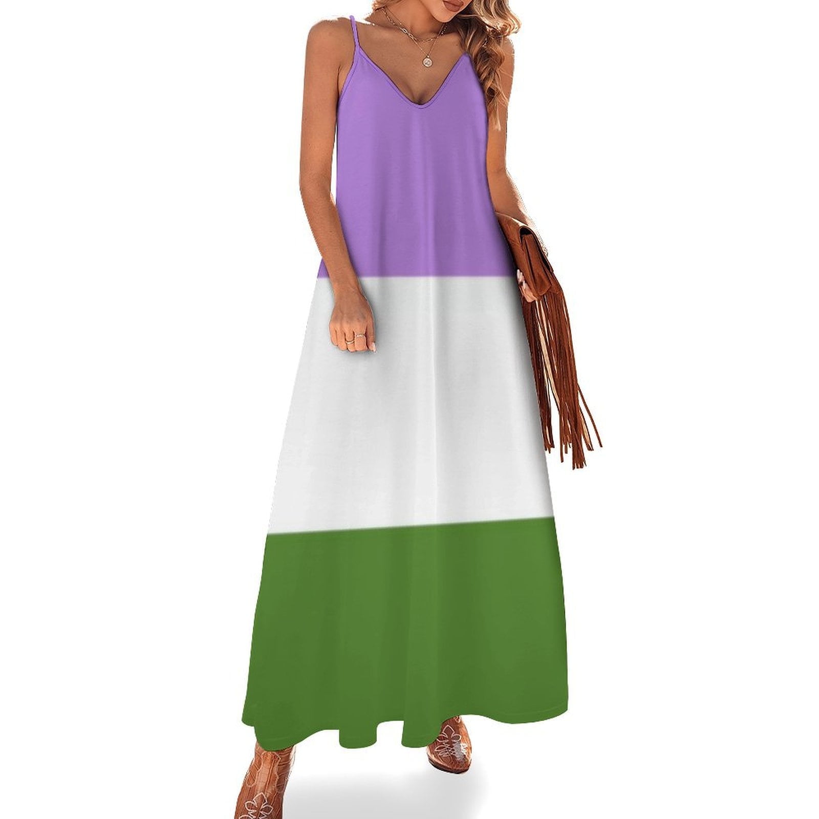 Genderqueer Pride LGBTQ FlagSummer Sleeveless V Neck Dresses for Women ...