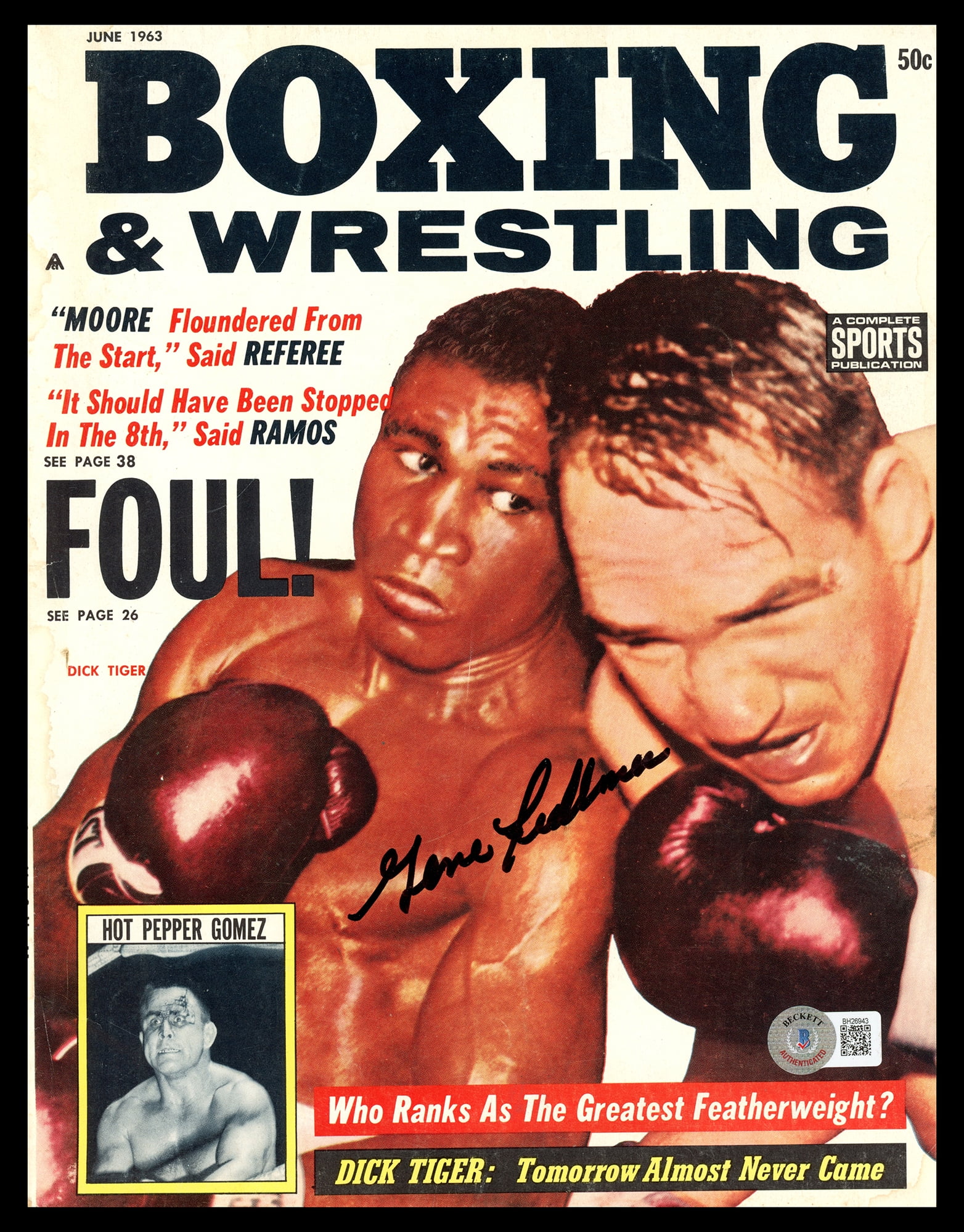 Gene Fullmer Autographed Boxing & Wrestling Magazine Beckett BAS QR # ...