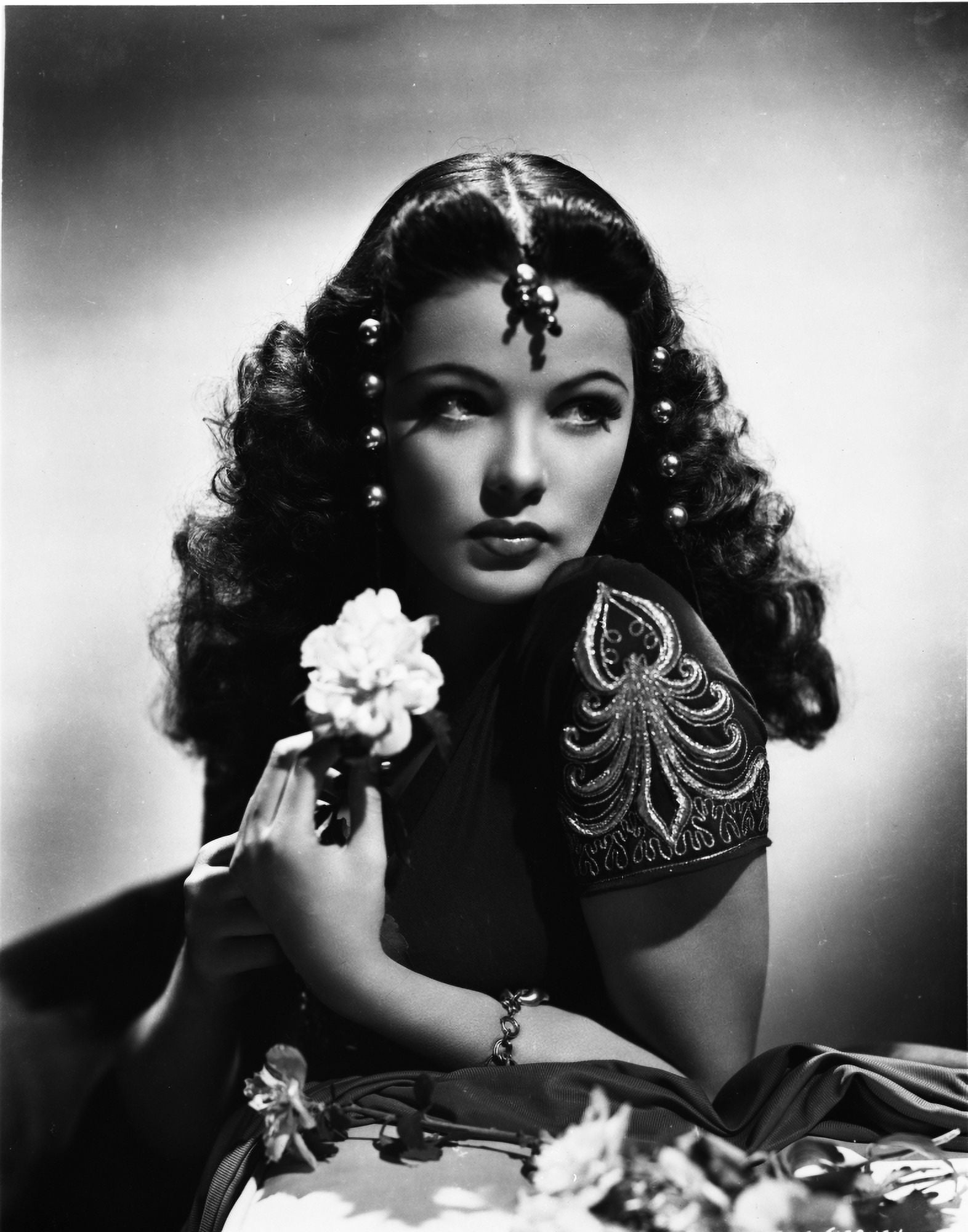 Gene Tierney Holding a Flower in Black and White Photo Print (8 x 10 ...