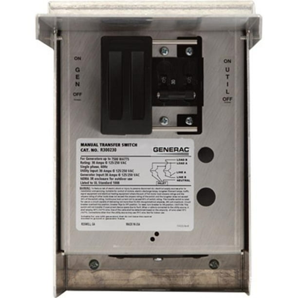 Generac Manual Transfer Switch - 30 amps, 125-250V - Single Phase ...