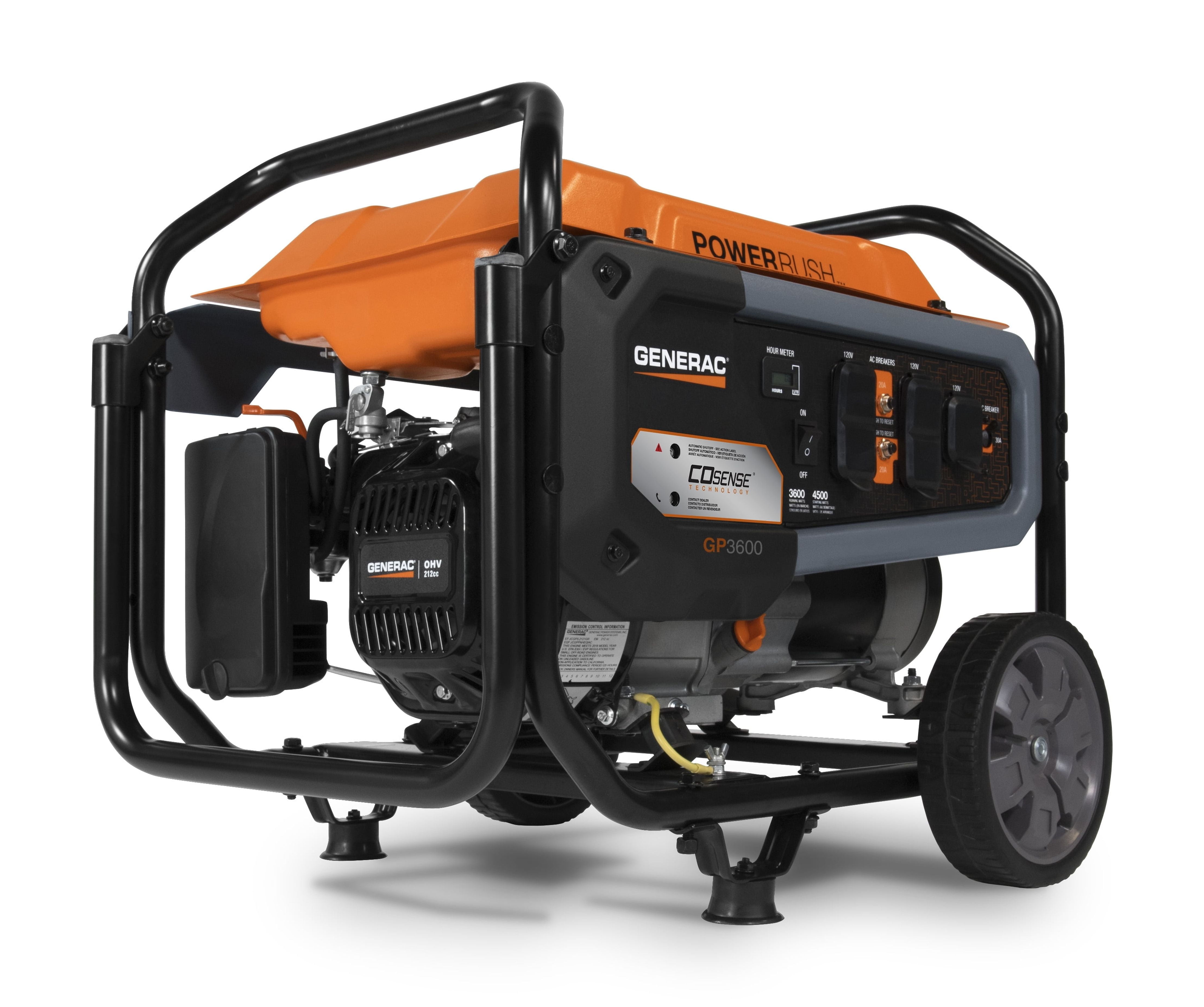 Generac GP3600 Portable Generator, 3600-Watt, Gas Powered, COSense, OHV ...