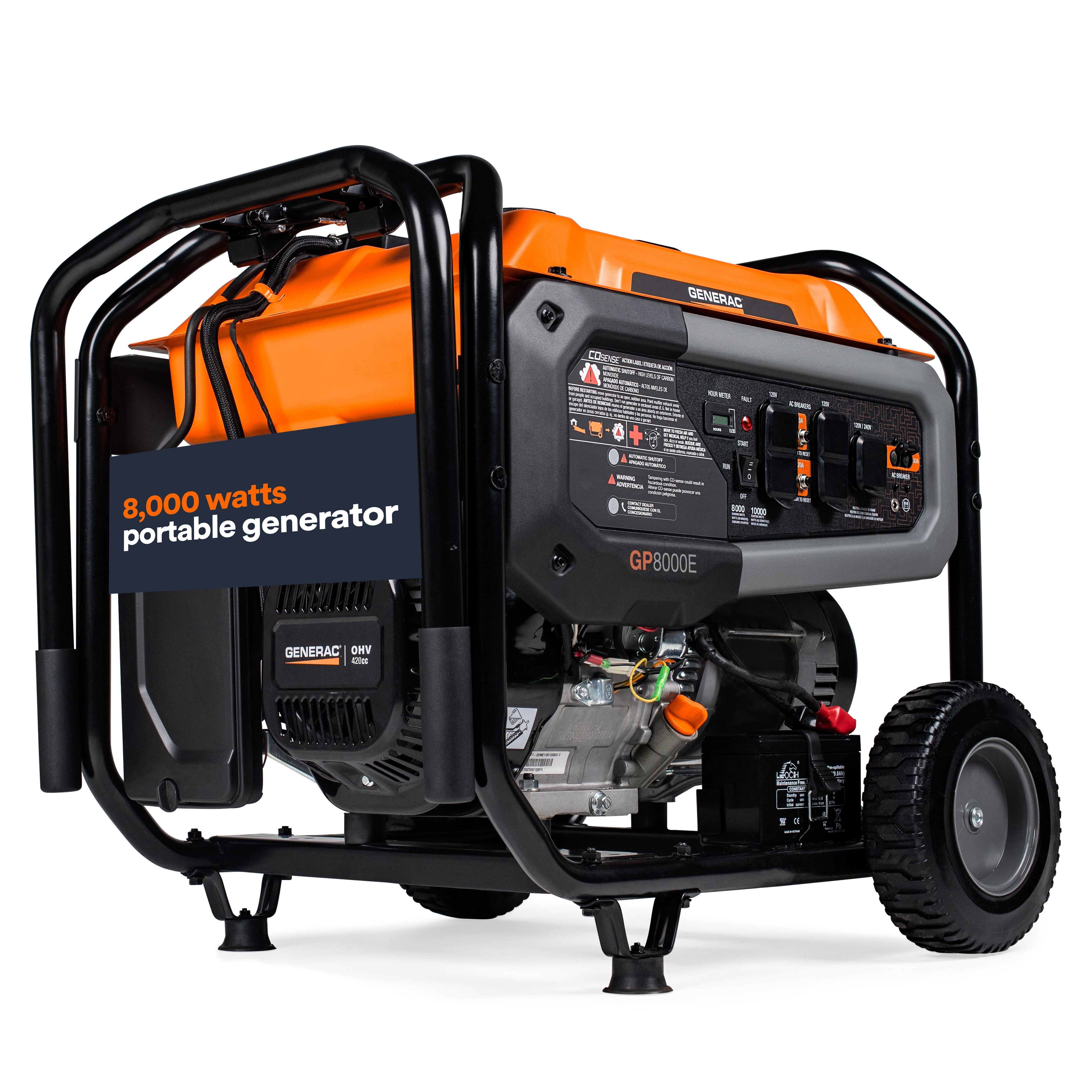 Generac GP8000E 8,000-Watt Gas-Powered Electric-Start Portable ...