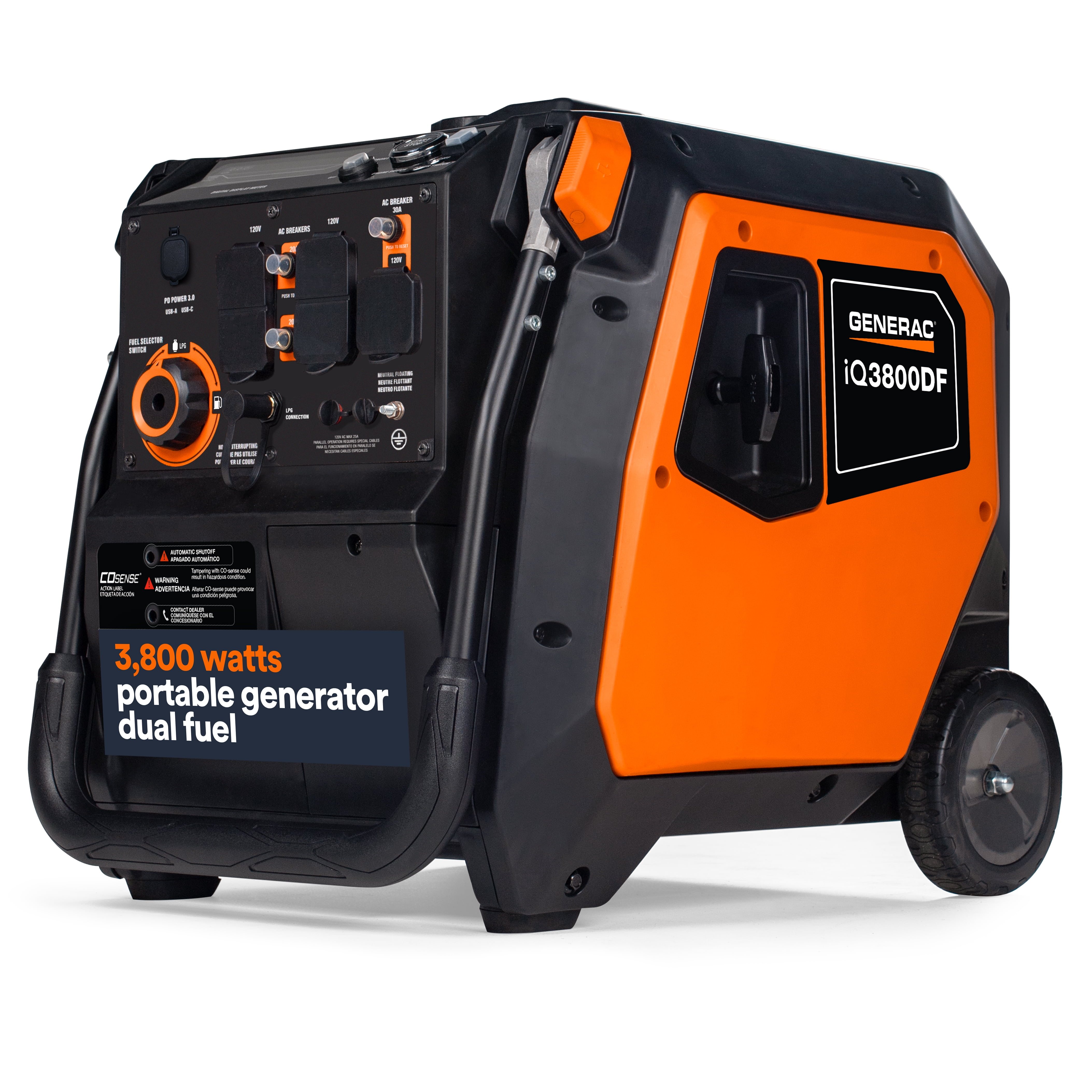 Generac iQ3800 3,800-Watt Dual Fuel Electric- Start Portable Inverter ...