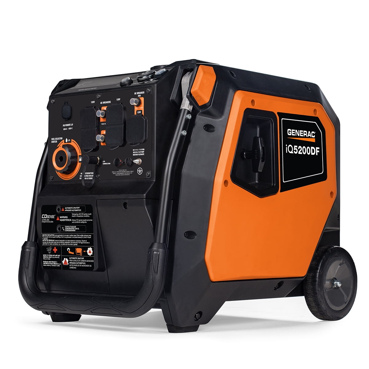 Generac iQ5200 5,200-Watt Dual Fuel Electric-Start Portable Inverter Generator with CO-Sense ...