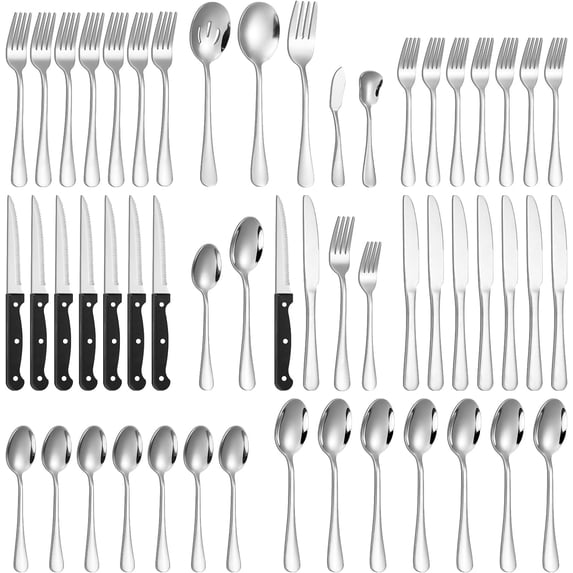 General 53 Piece Silverware Set for 8, Flatware Set with Steak Knives ...