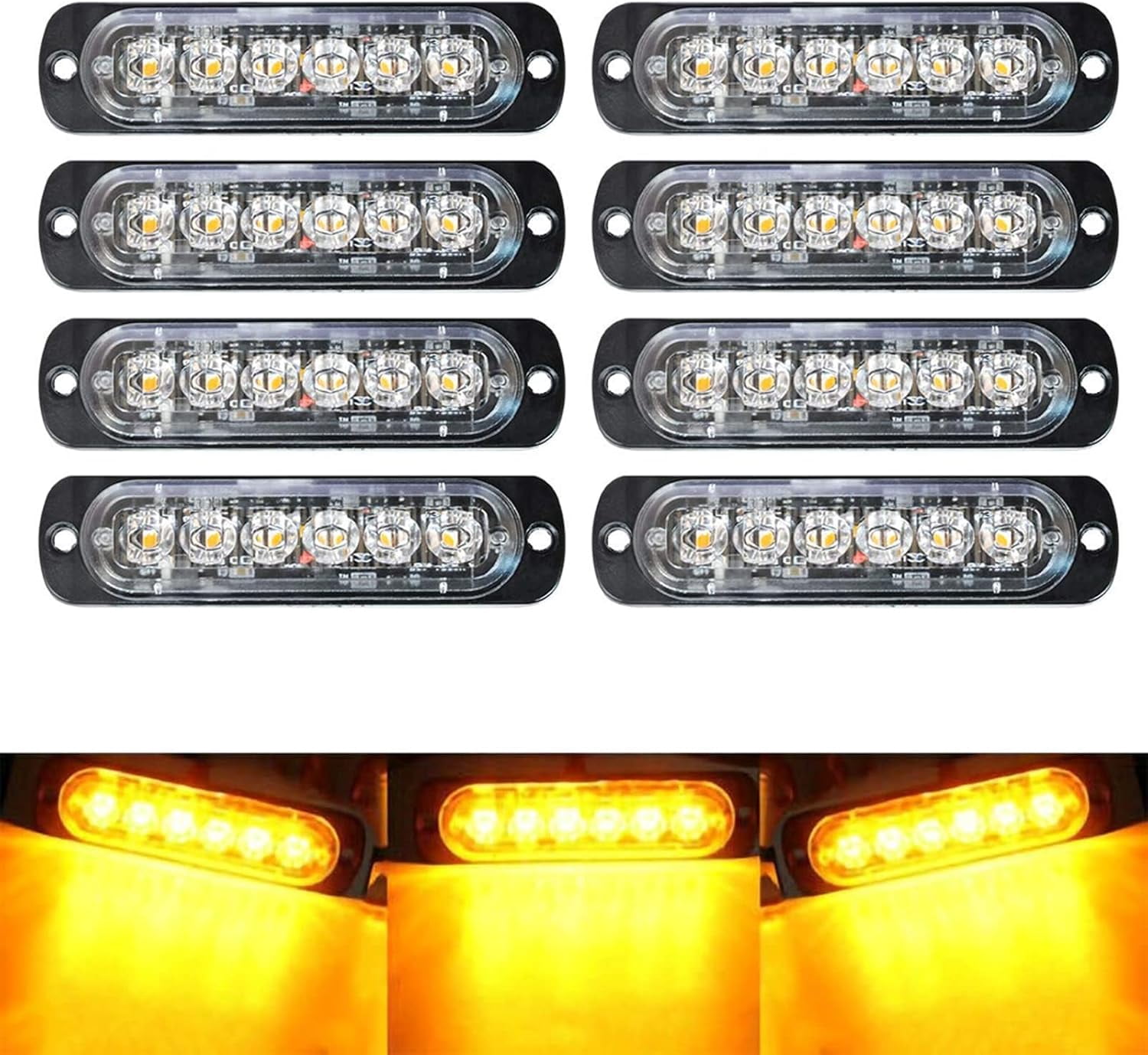 General 8-Pack 6 LED Amber Strobe Lights for Vehicles Trucks Emergency ...