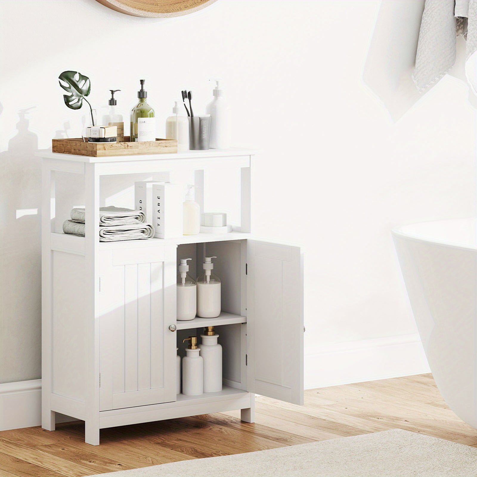 General Bathroom Storage Cabinet, Floor Storage Organizer with 2 Doors ...