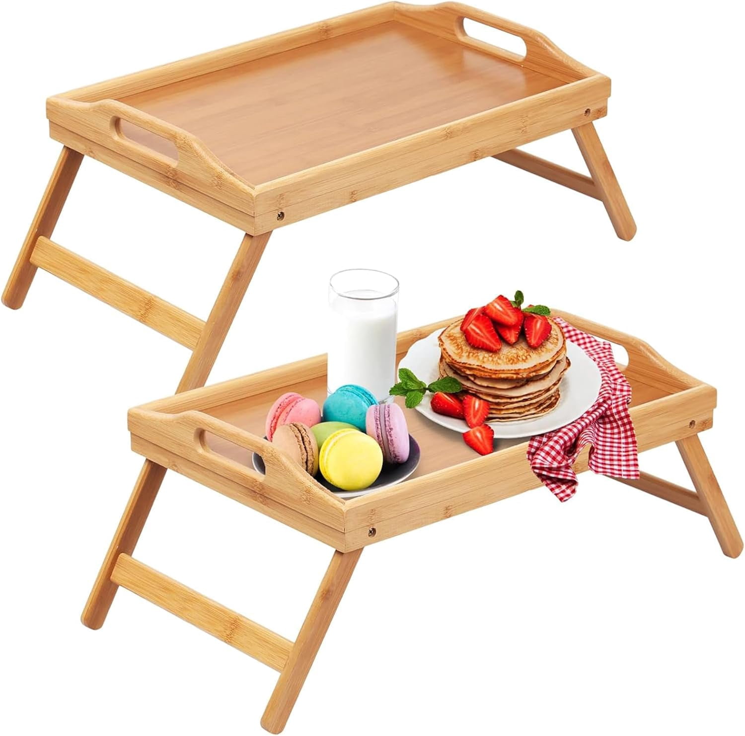 General Bed Tray Table with Foldable Legs,Bamboo Breakfast Tray with ...