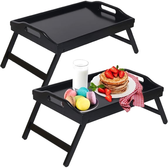 General Bed Tray Table with Foldable Legs,Bamboo Breakfast Tray with ...