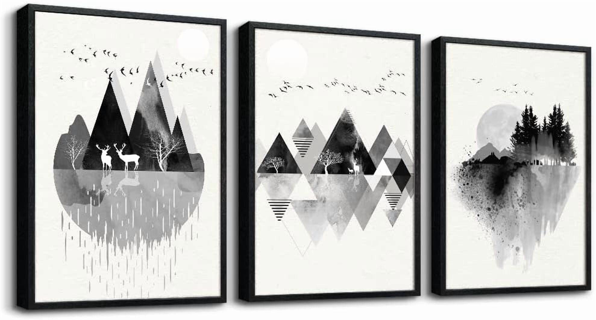 General Black Framed Wall Art - 3 Piece Abstract Geometric Wall Prints ...